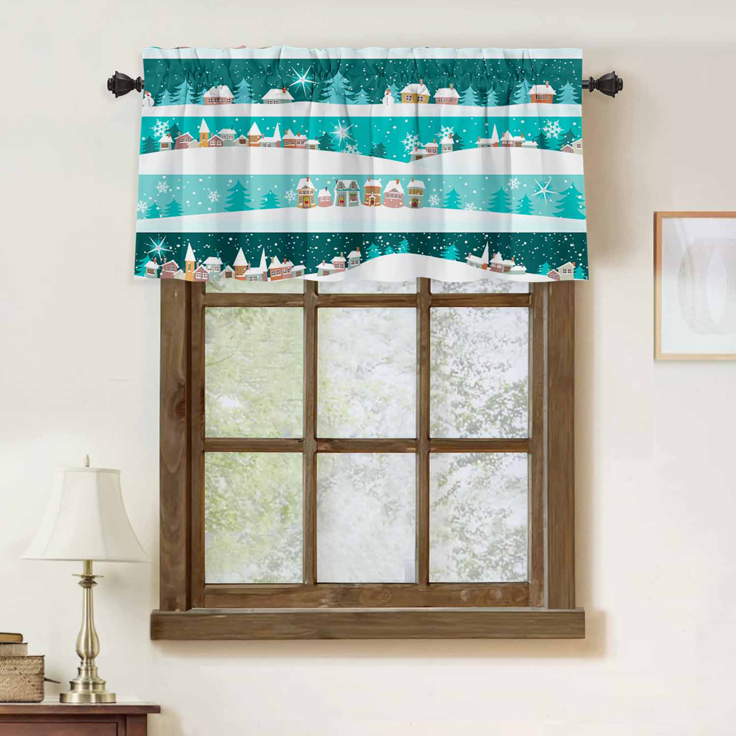 East Urban Home Clear 52"W Winter Banners with Cartoon Houses Window ...
