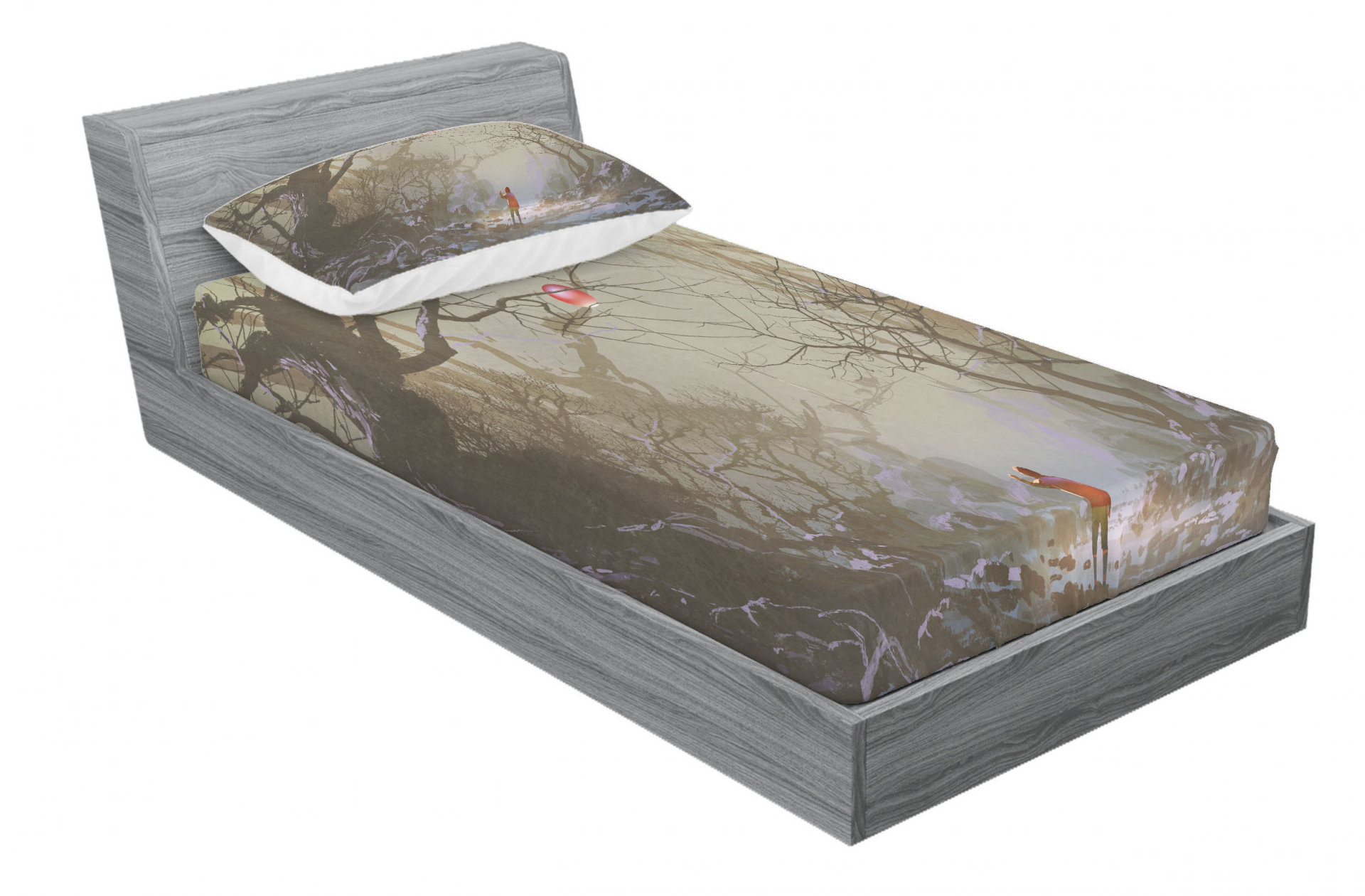 Ambesonne Looking Up Balloon Stuck on Tree Branch in Foggy Forest ...