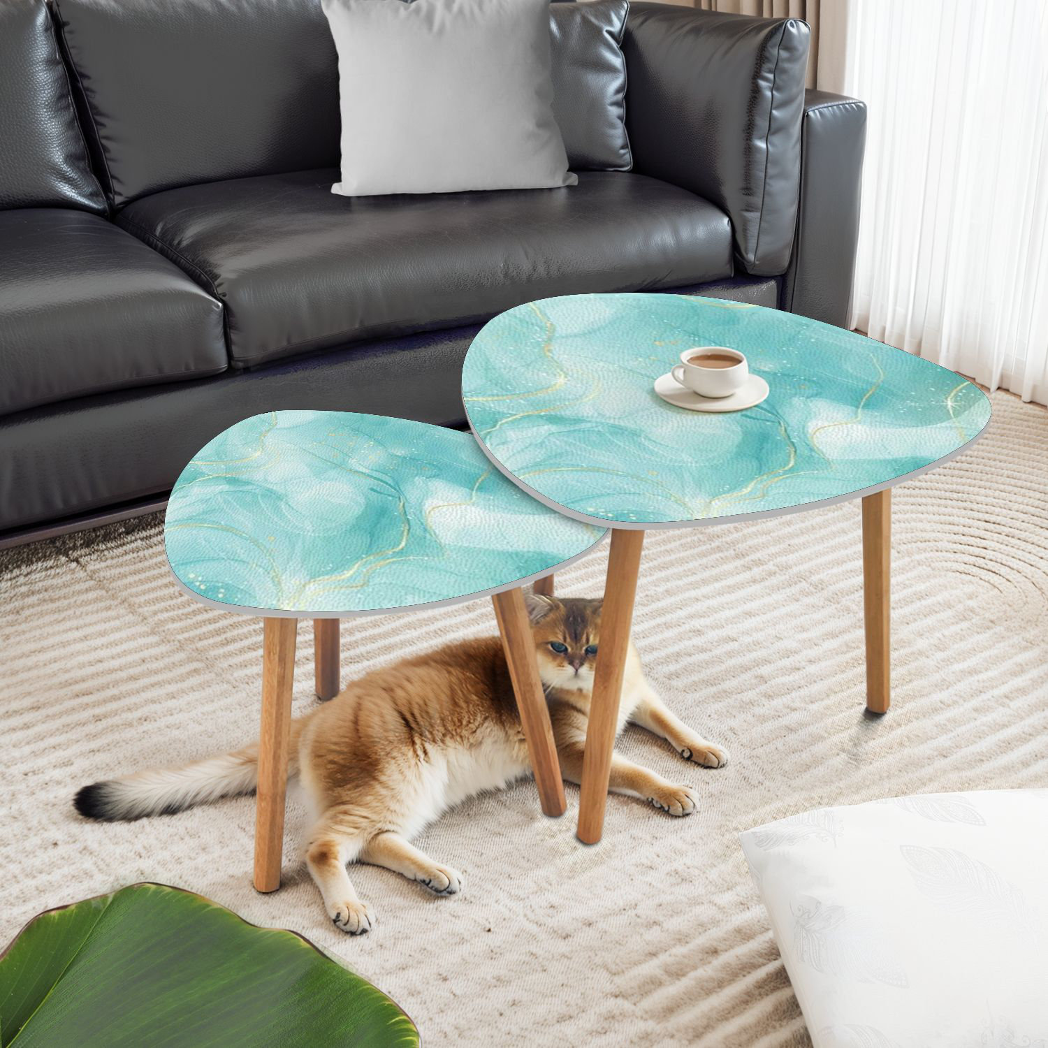 George Oliver Triangle Nesting Coffee Table Set of 2 Pastel cyan mint ...