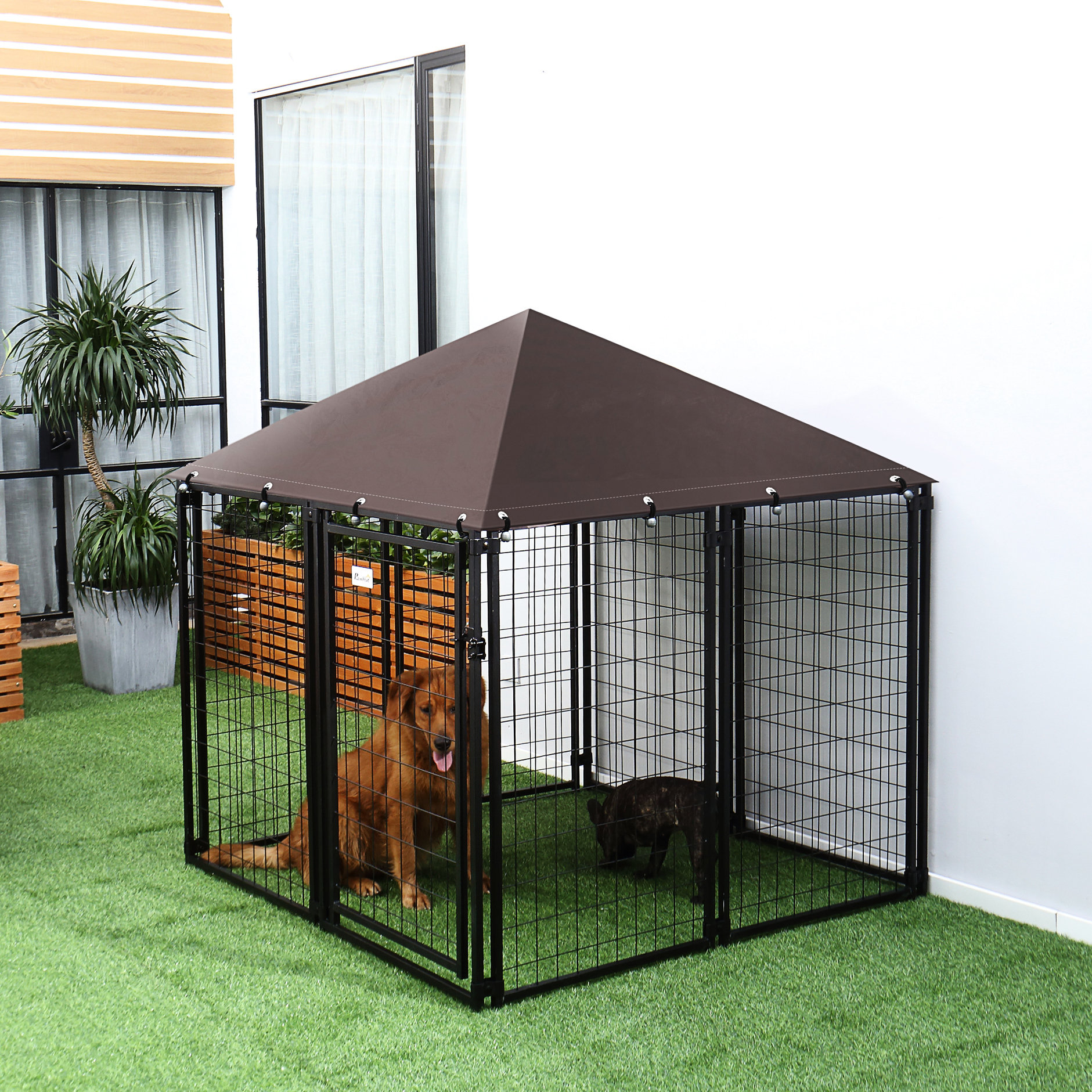 17 Stories Dog Outdoor Cage House - Strong Steel, Walk-In With Door ...