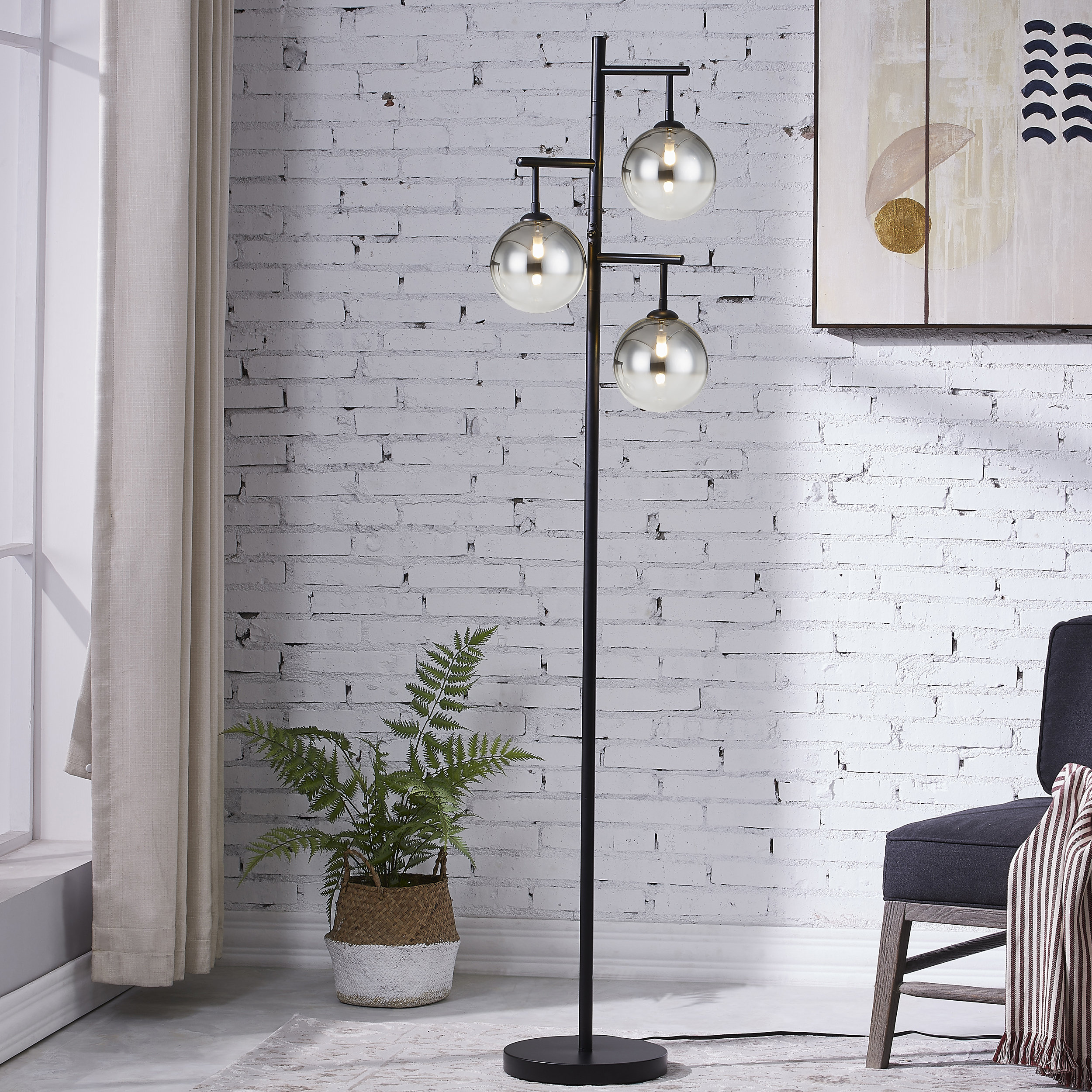 WOXXX 24" Industrial Floor Lamp with 3 Elegant Glass Lamp Head G9 LED ...