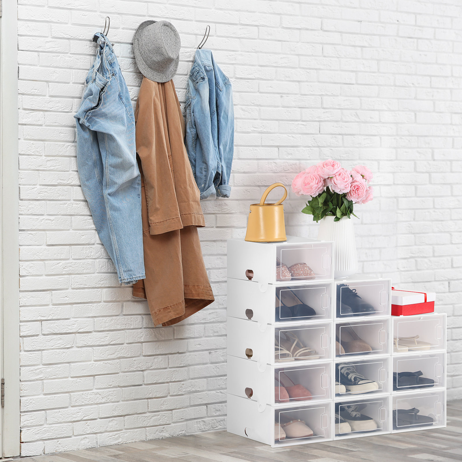 Wrought Studio™ 12 PCS Clear Stackable Shoe Boxes Plastic Shoe Rack ...