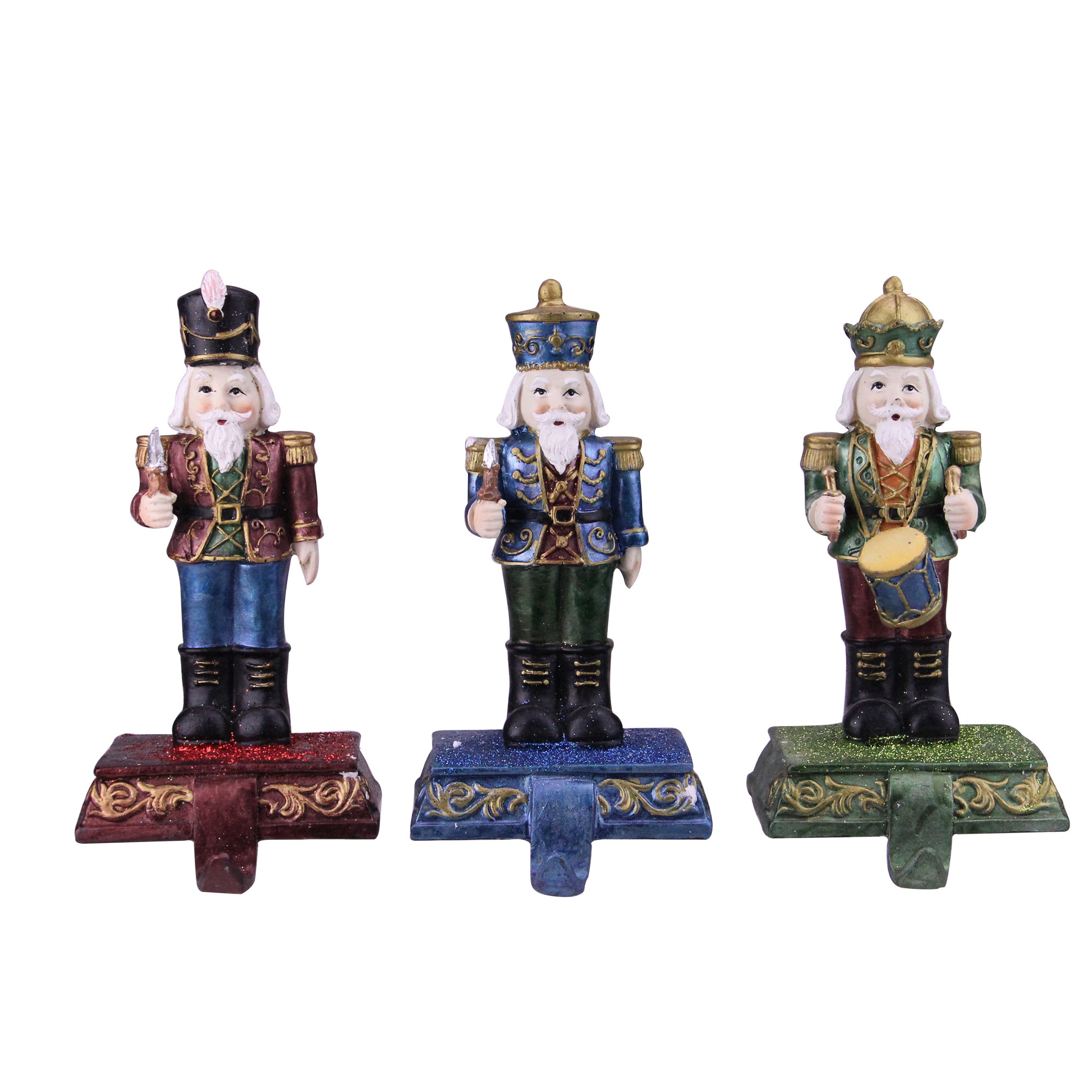 Northlight Seasonal Set of 3 Blue Red and Green Glittered Nutcracker ...