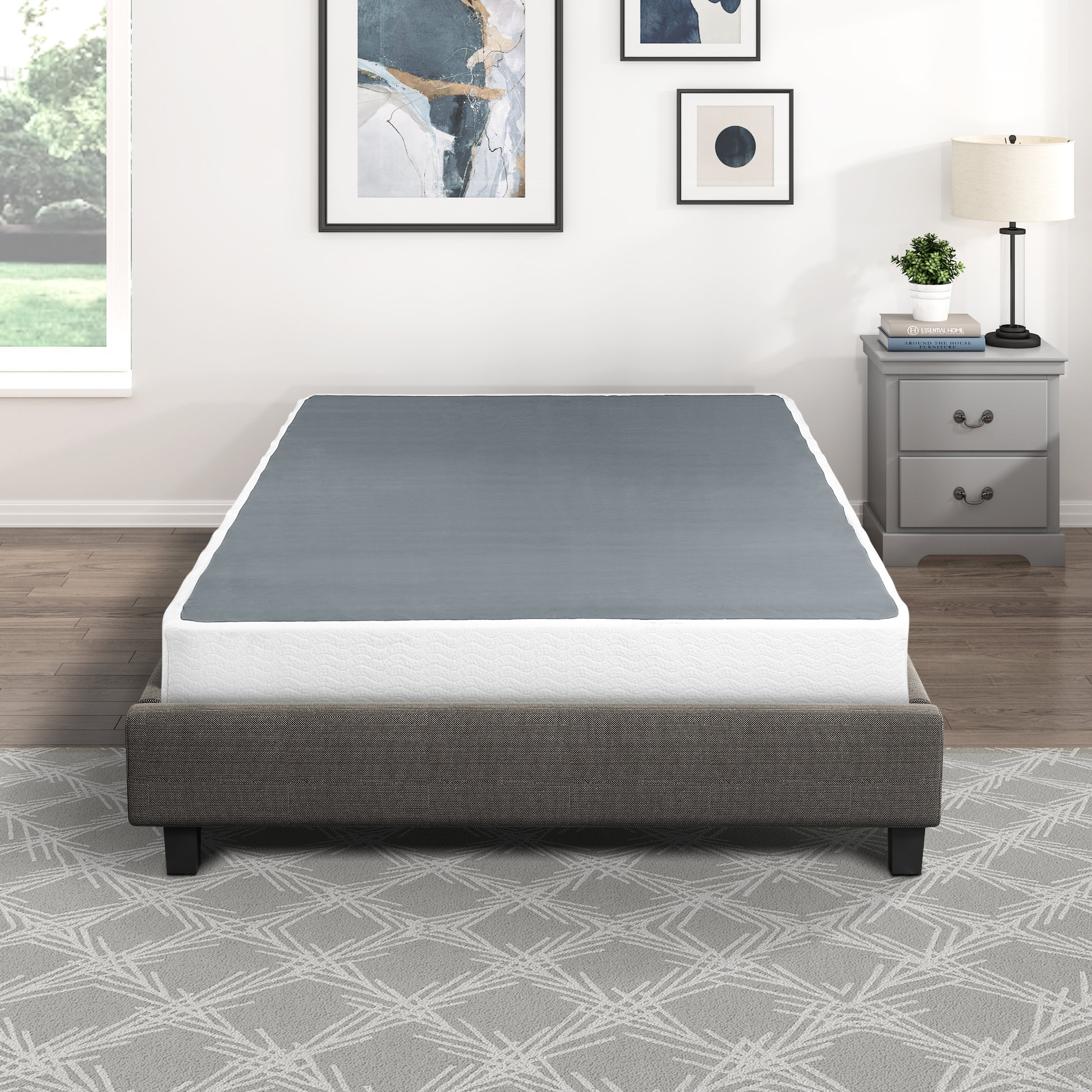 Alwyn Home Sommier simple en métal noir et tissu texturé, élévation de ...