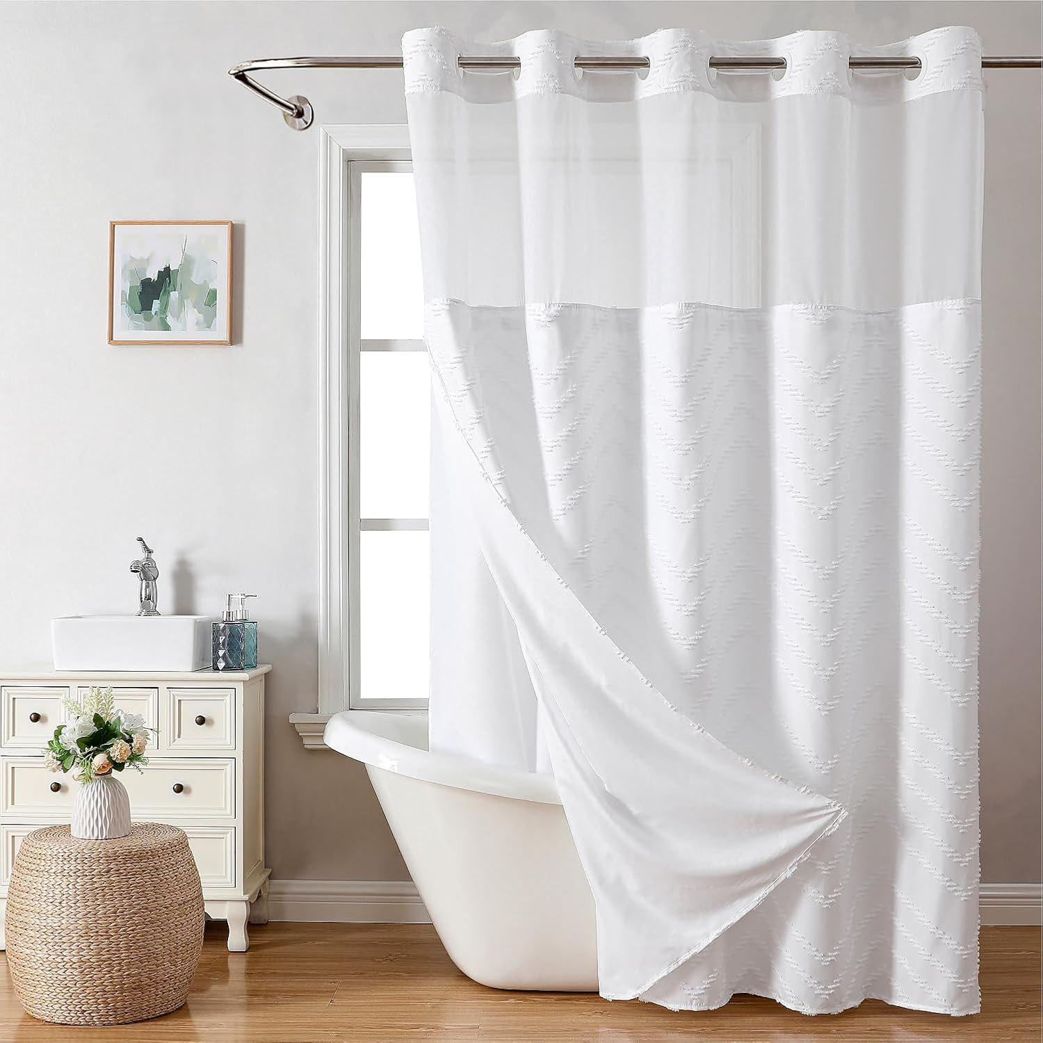 Dakota Fields Kadjah Extra Long No Hook Tufted Chevron Striped Shower ...