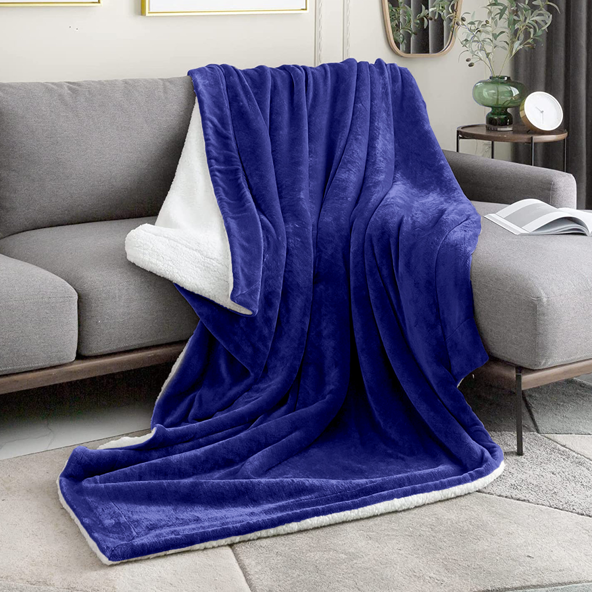 Fairmont Park Formaran Sherpa Fleece Fur Thick Reversible Blanket Throw ...