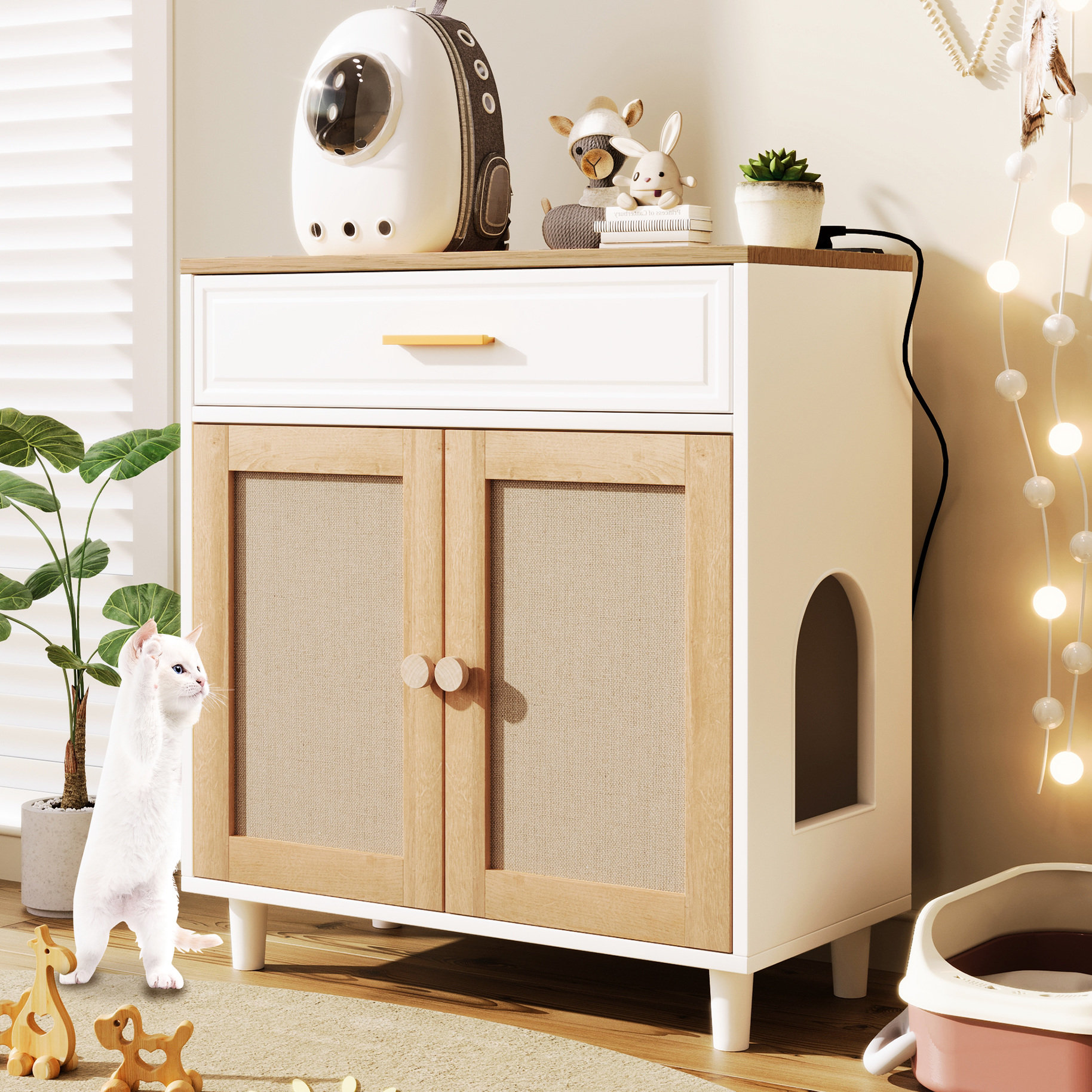 Corrigan Studio® Modern Style Cat Litter Box House With Storage Space ...
