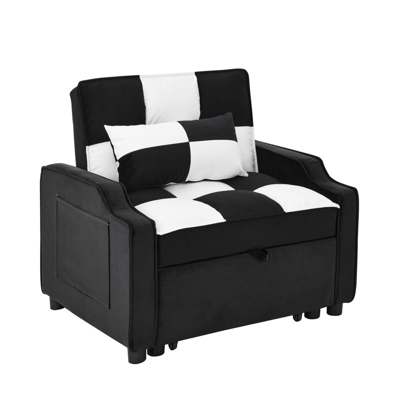 Everly Quinn Modern Velvet Armchair Sofa Couch Pull Out Bed,3 In One ...
