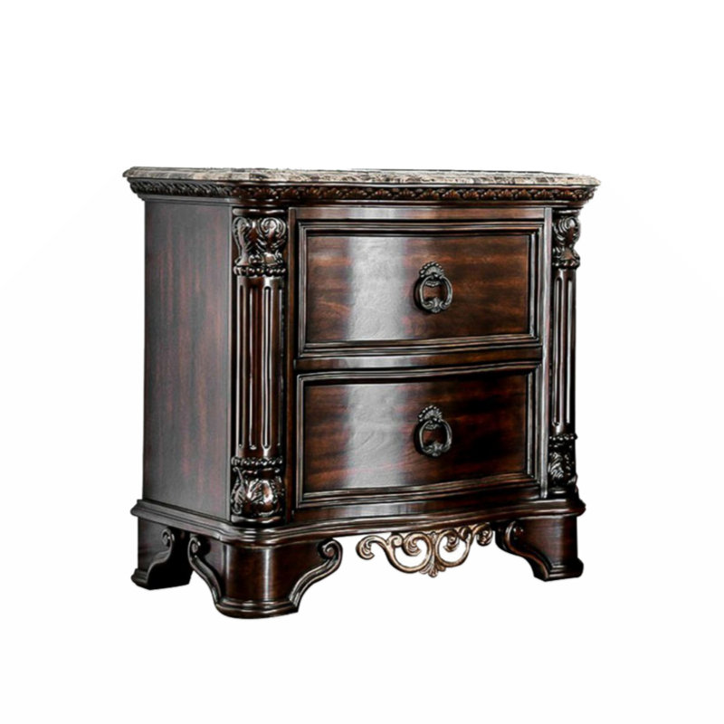 Bloomsbury Market Genuine Marble Top Nightstand With 2 Drawers, Brown ...