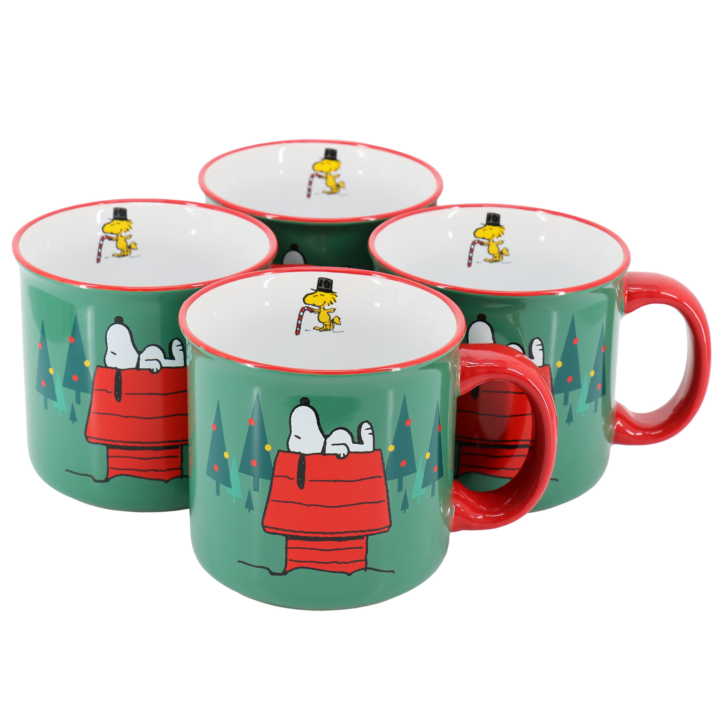 Peanuts Snoopy Christmas 4 Piece 21 Ounce Stoneware Camper Mug Set in ...