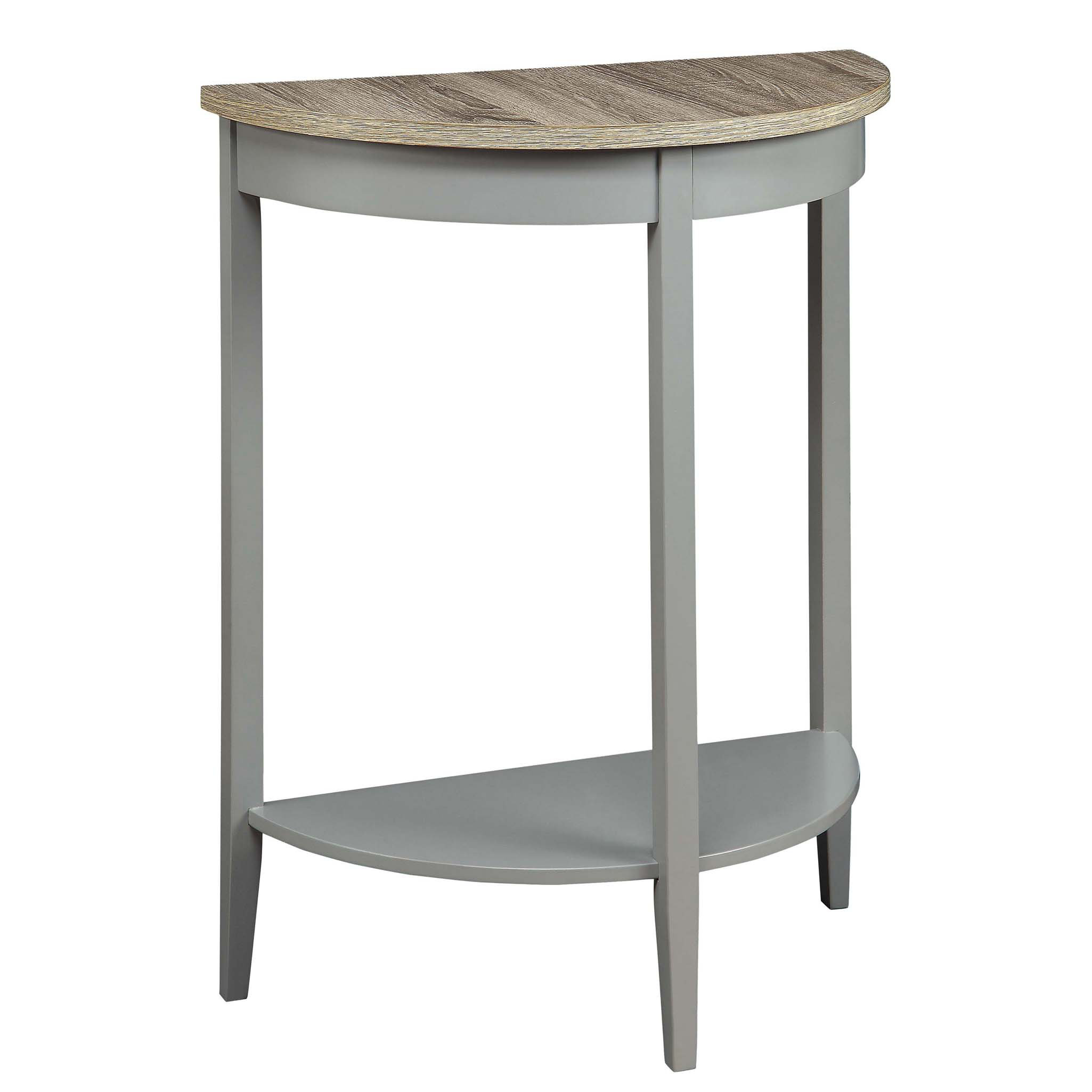 Gracie Oaks Grey Oak and Grey Half Moon Console Table with Bottom Shelf ...