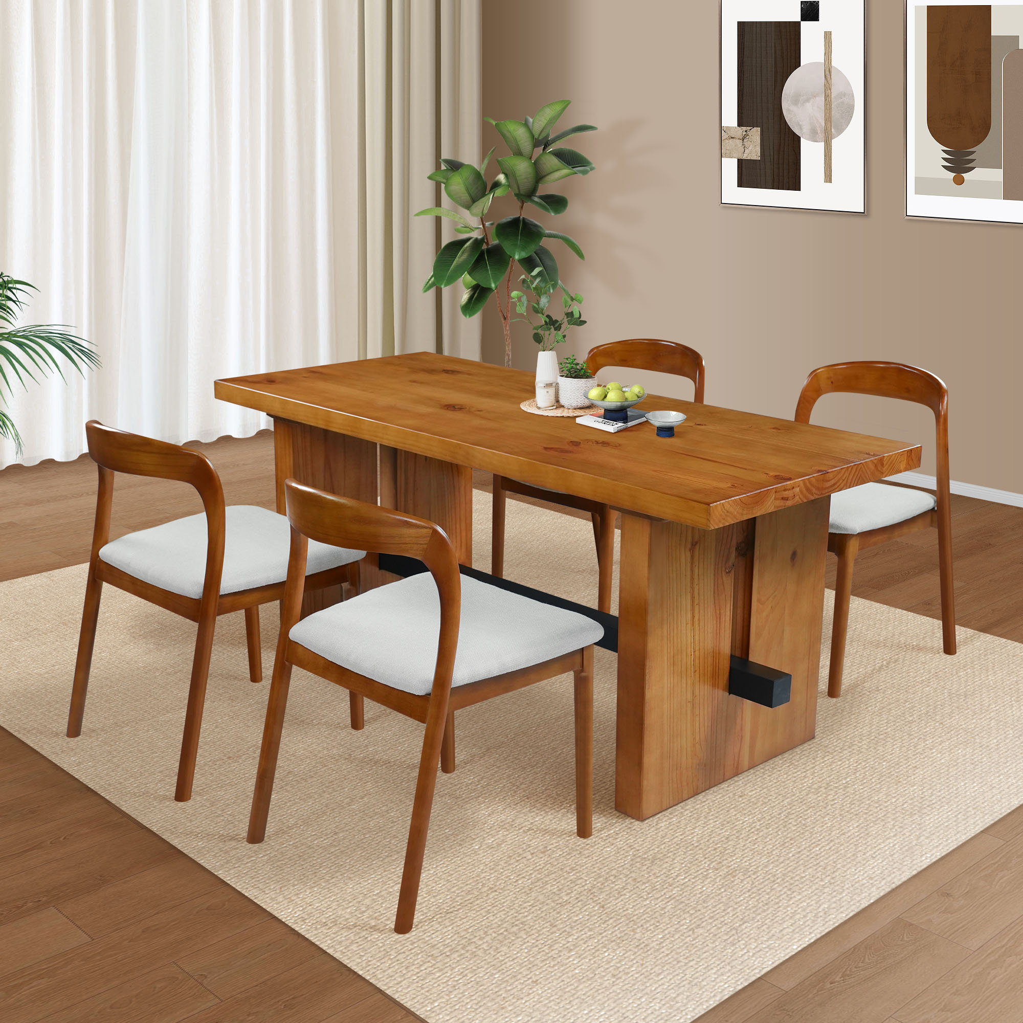 HomeEaseHY Simple Solid Wood Pine Rectangle Dining Table Sets | Wayfair