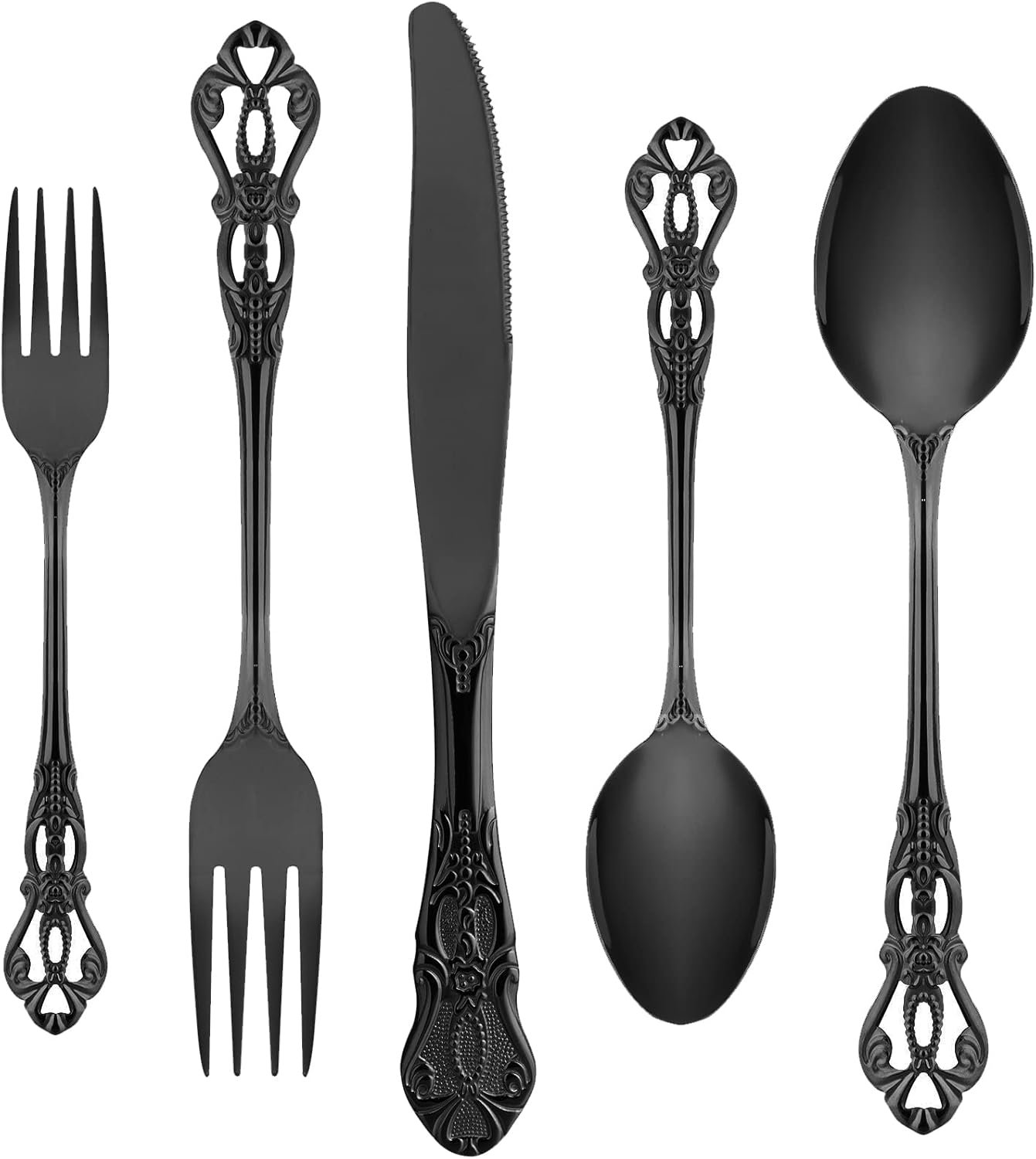 Mercer41 20-Piece Black Stainless Steel Flatware Set For 4, Elegant ...
