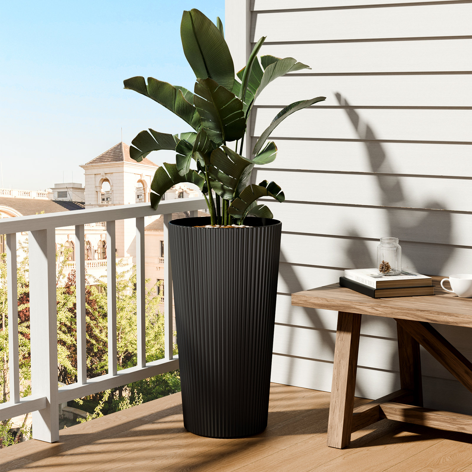 Latitude Run® 23.6‘’ Cone Planter, Plastic Flower Pot With Drainage ...