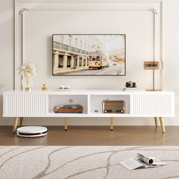 Mercer41 Kruszewski 71" Modern Fluted TV Stand with Sliding Doors, Mid ...