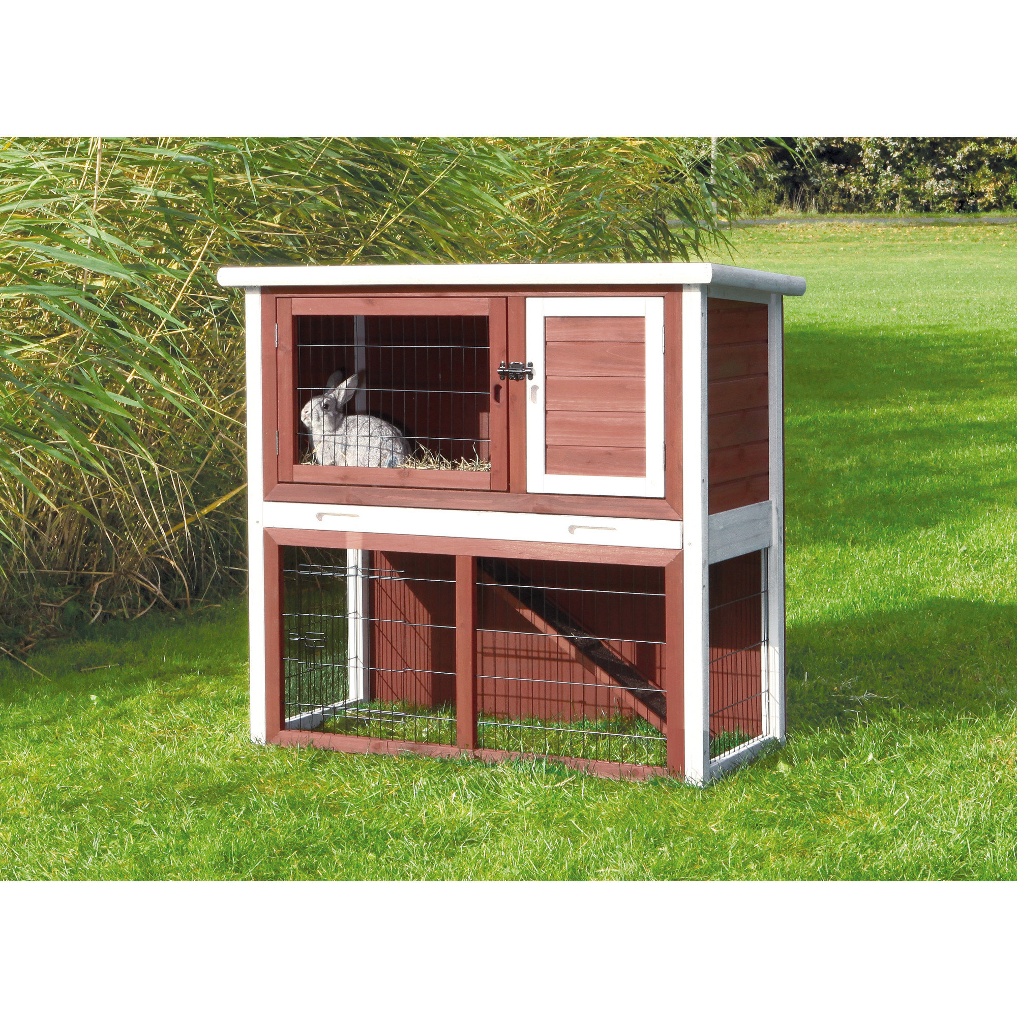 TRIXIE 2-Storey Single Rabbit Hutch with Run, Ramp, Ideal for Rabbits ...