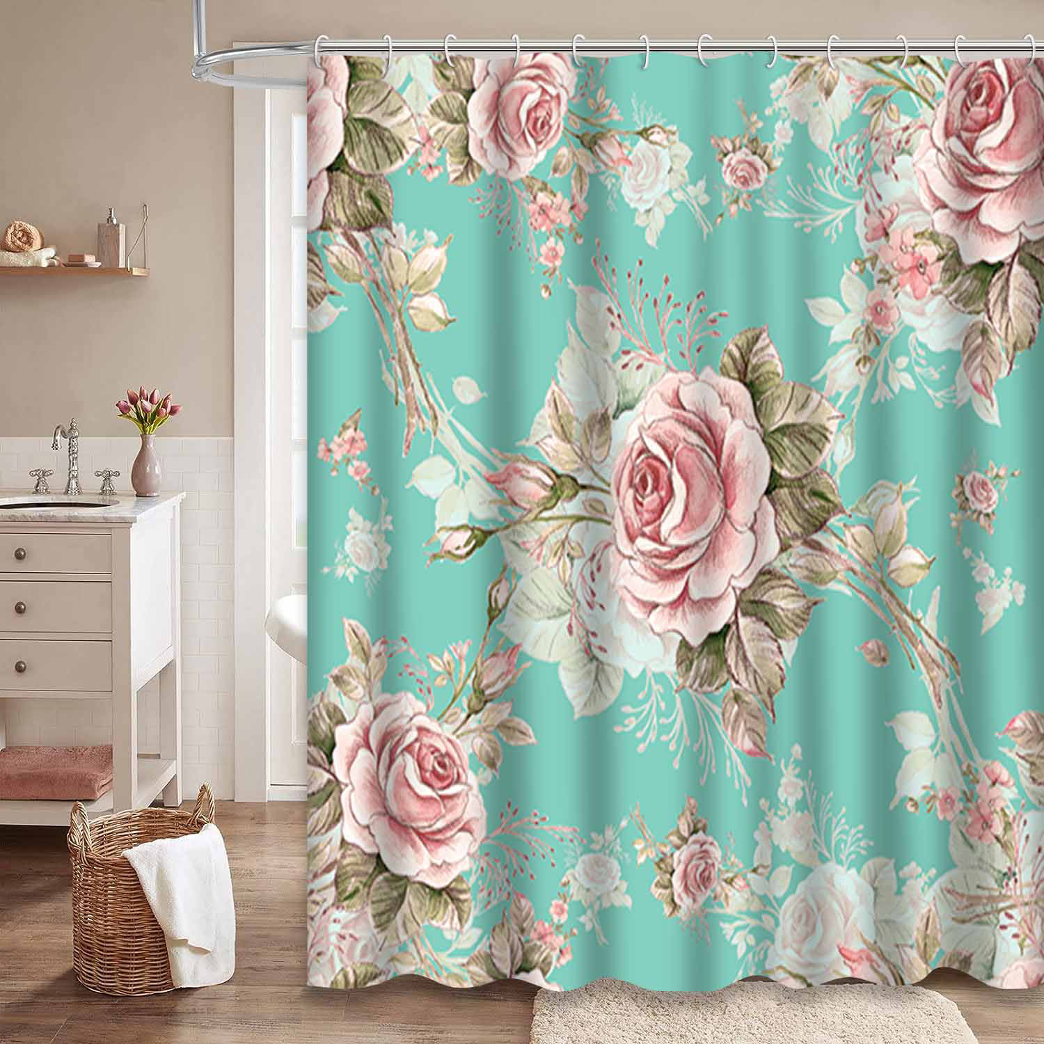 East Urban Home Waterproof Shower Curtain,Watercolor Seamless Roses ...