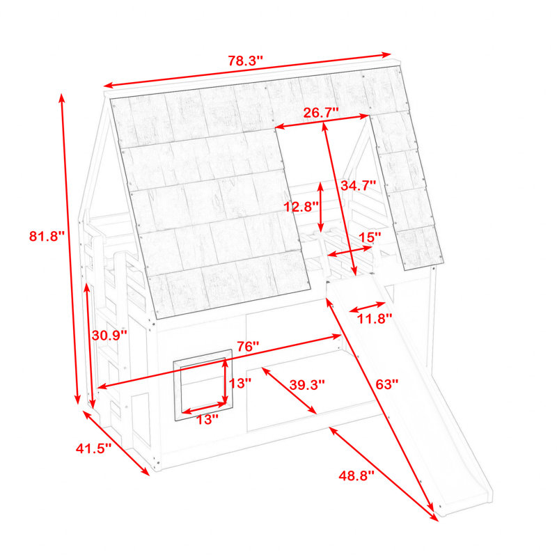 Harper Orchard Turing Kids Twin Over Twin Wood House Bunk Bed with Roof ...