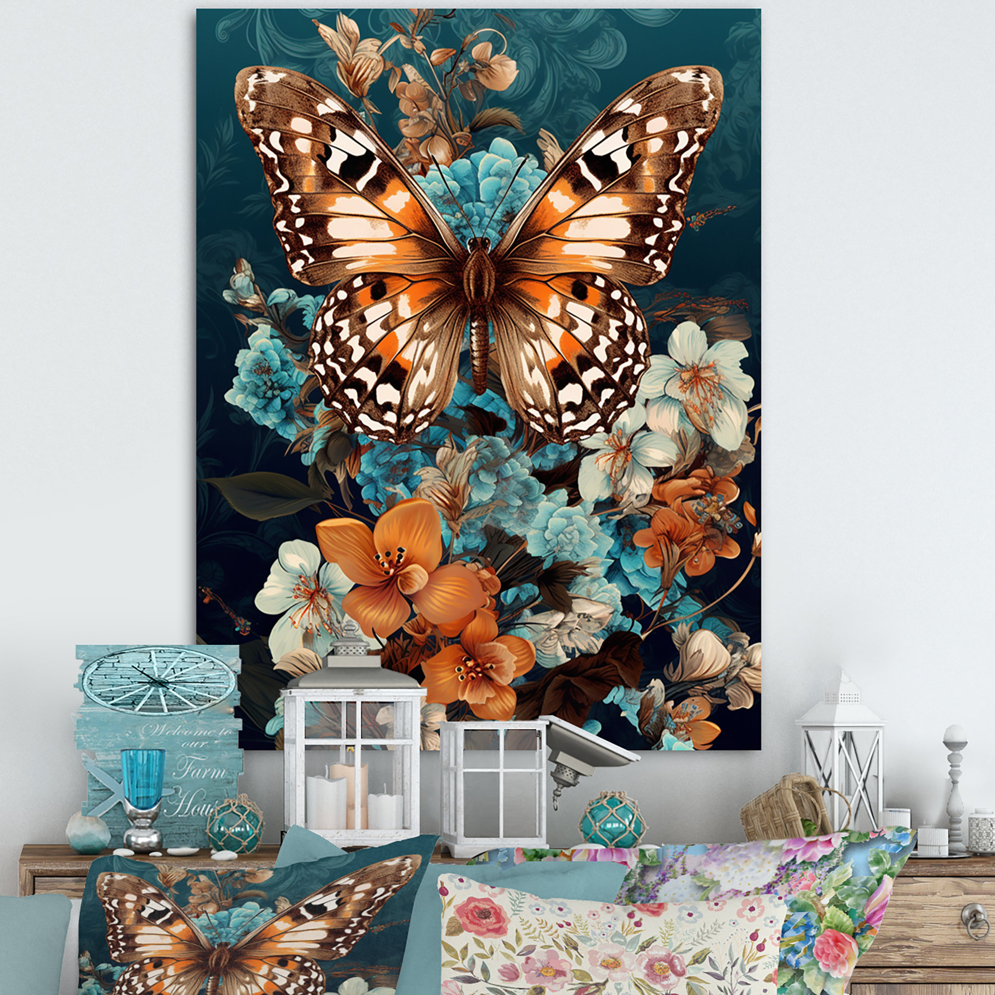 August Grove® Gracious Brown Butterfly On Orchids Retro I | Wayfair