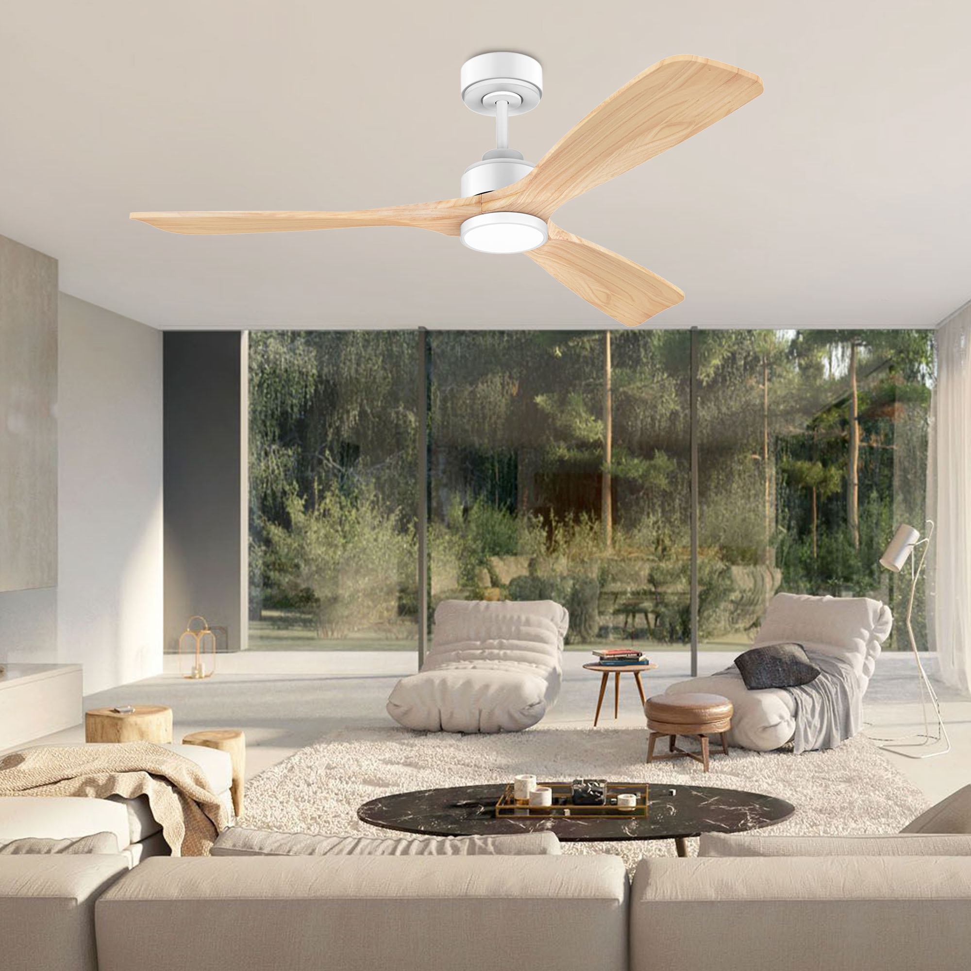Wrought Studio 52" 3-Blade Smart Wood Ceiling Fan with Light, Remote ...