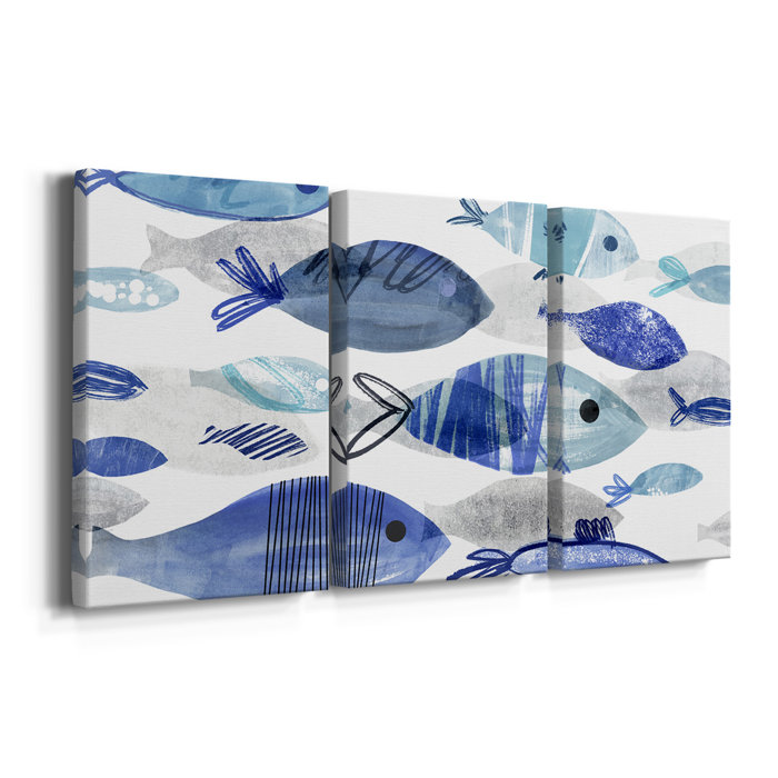 Beachcrest Home " Fish Parade I " 3 - Pieces on Canvas & Reviews | Wayfair