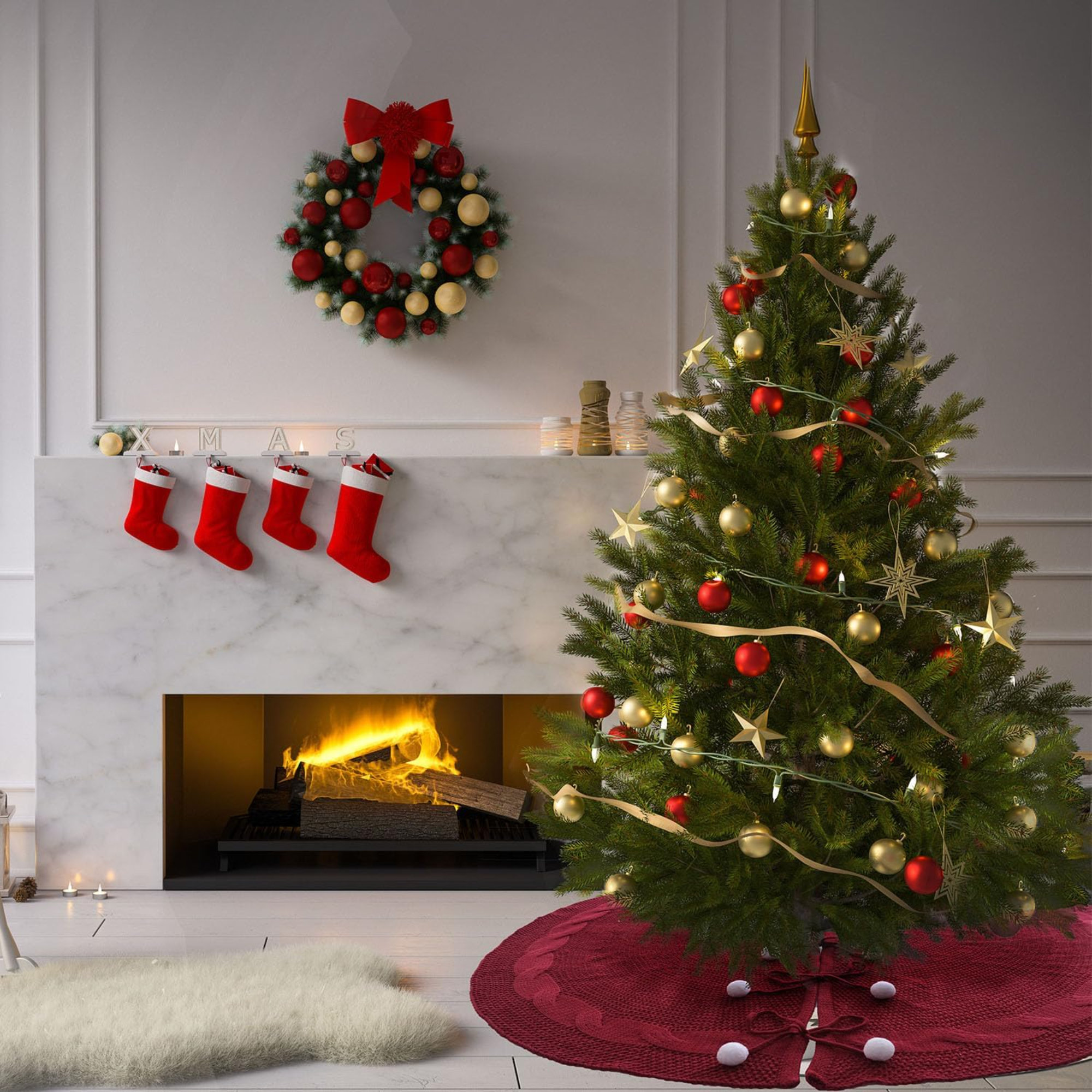 The Holiday Aisle® White Knit Christmas Tree Skirts For Xmas Trees, 48 ...