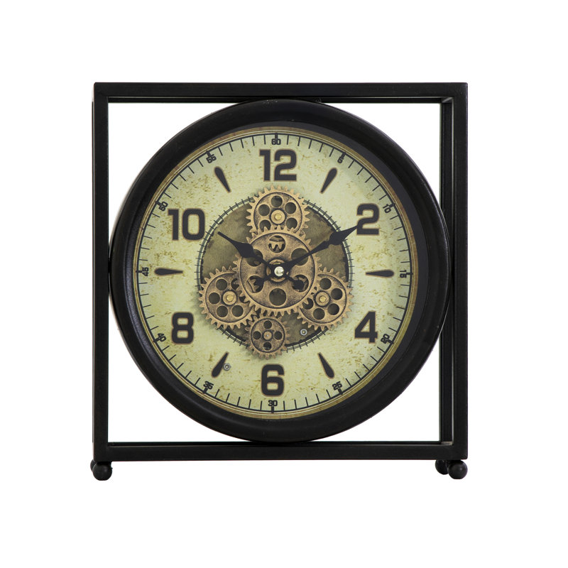 Williston Forge 10" Industrial Square Round Table Top Clock With Open ...