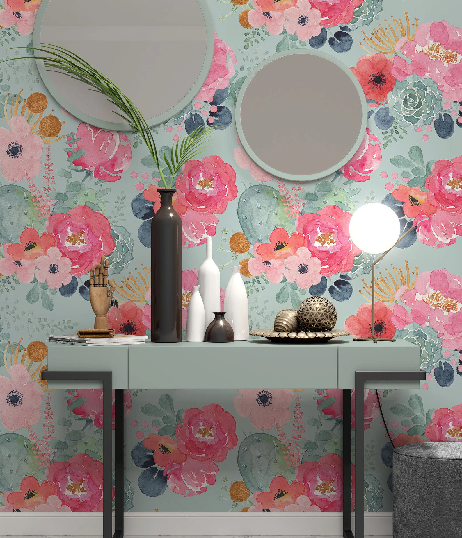 GK Wall Design Watercolor Pink Flowers Blossom Bliss Removable ...