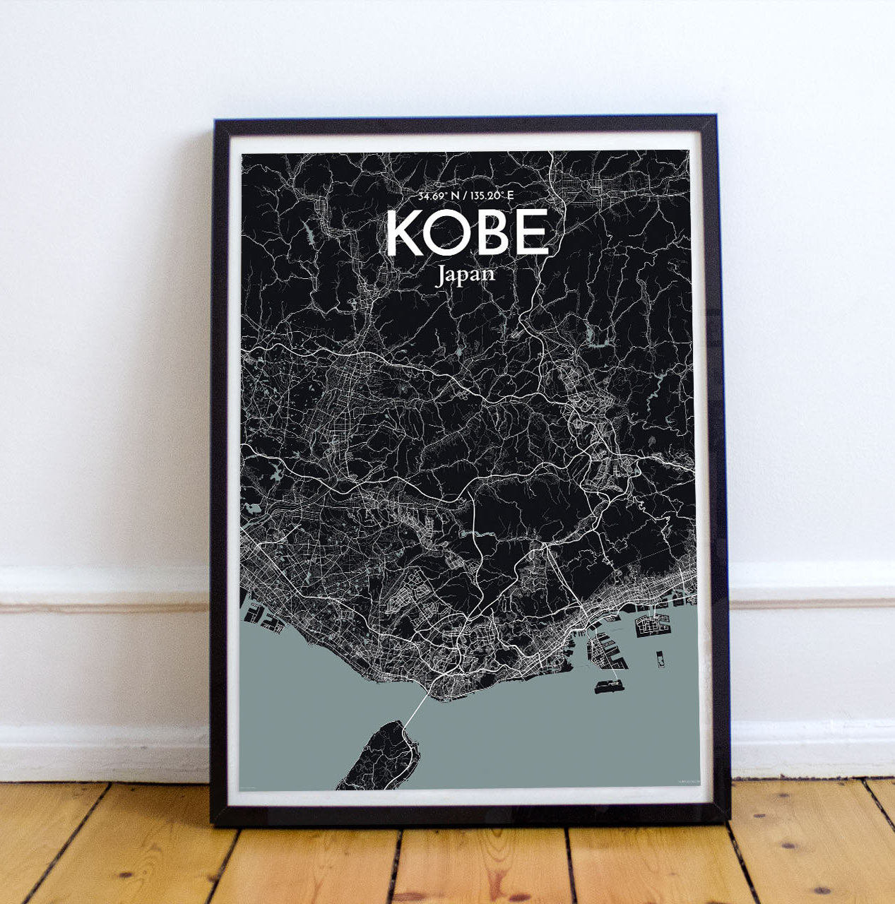 Wrought Studio™ 'Kobe City Map' Graphic Art Print Poster in Midnight ...