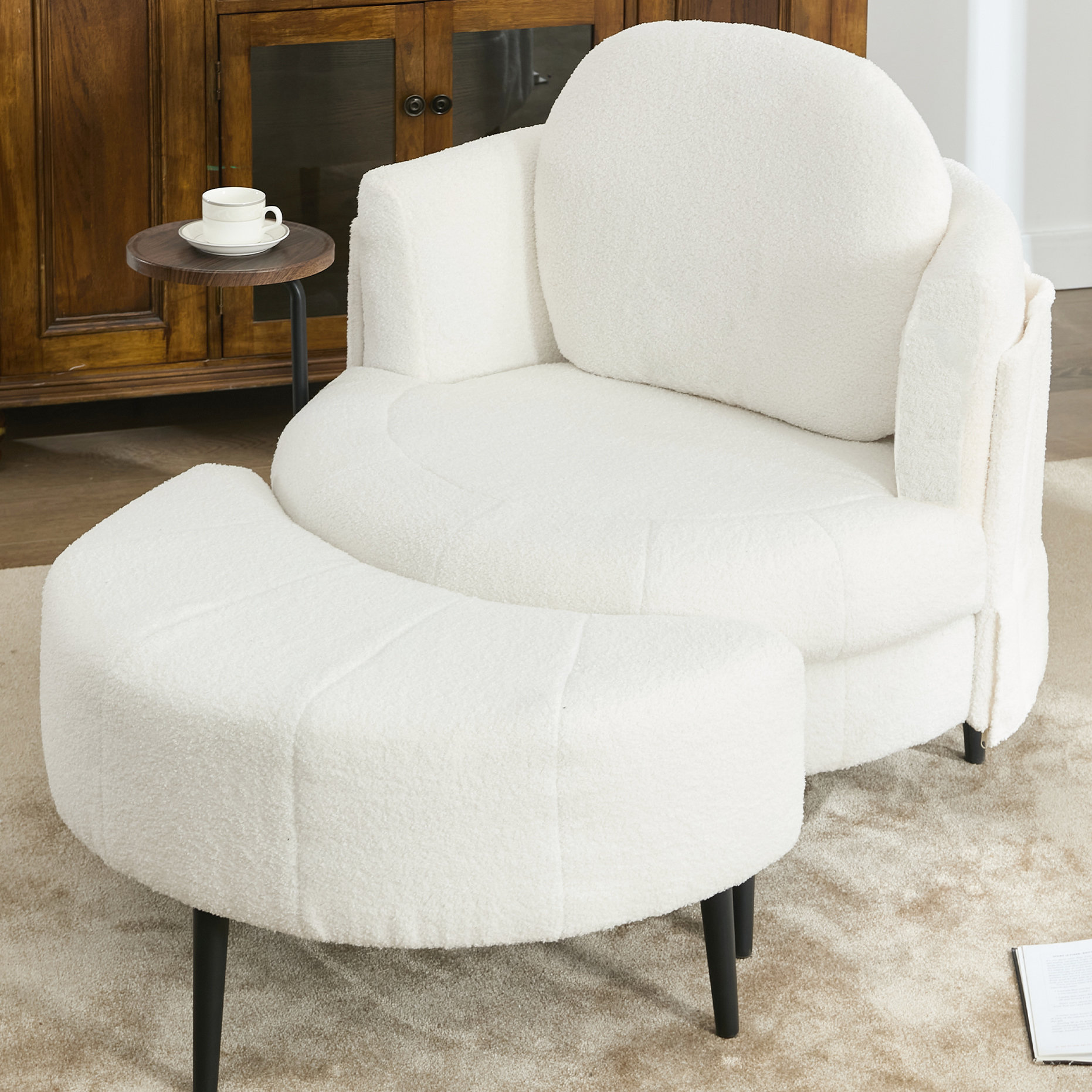 Orren Ellis 42.5" Single Chair, Movable Footstool & Side Table Tray ...