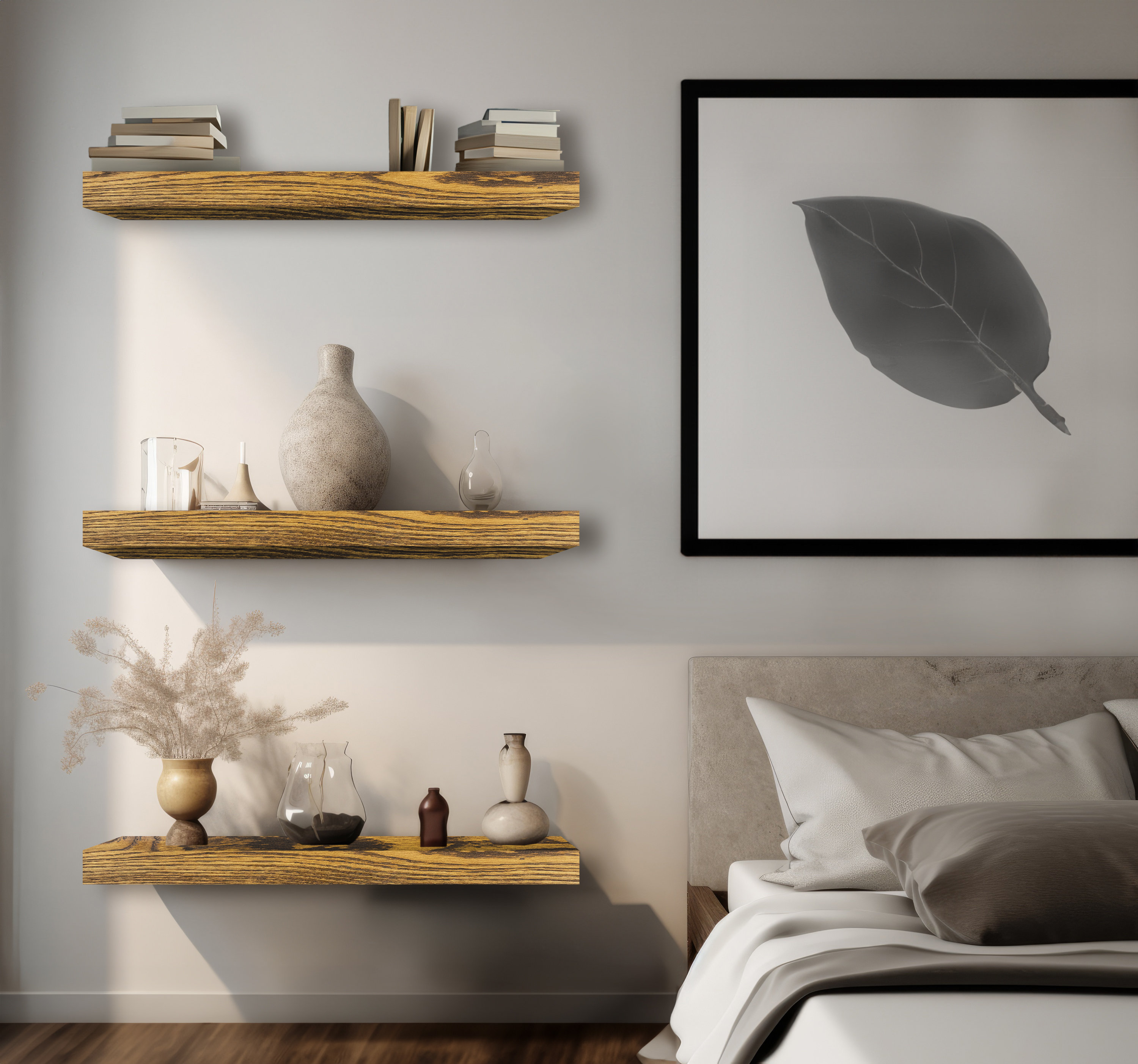 Rayne Mirrors Emerald Lee 3 Piece Oak Floating Shelf | Wayfair