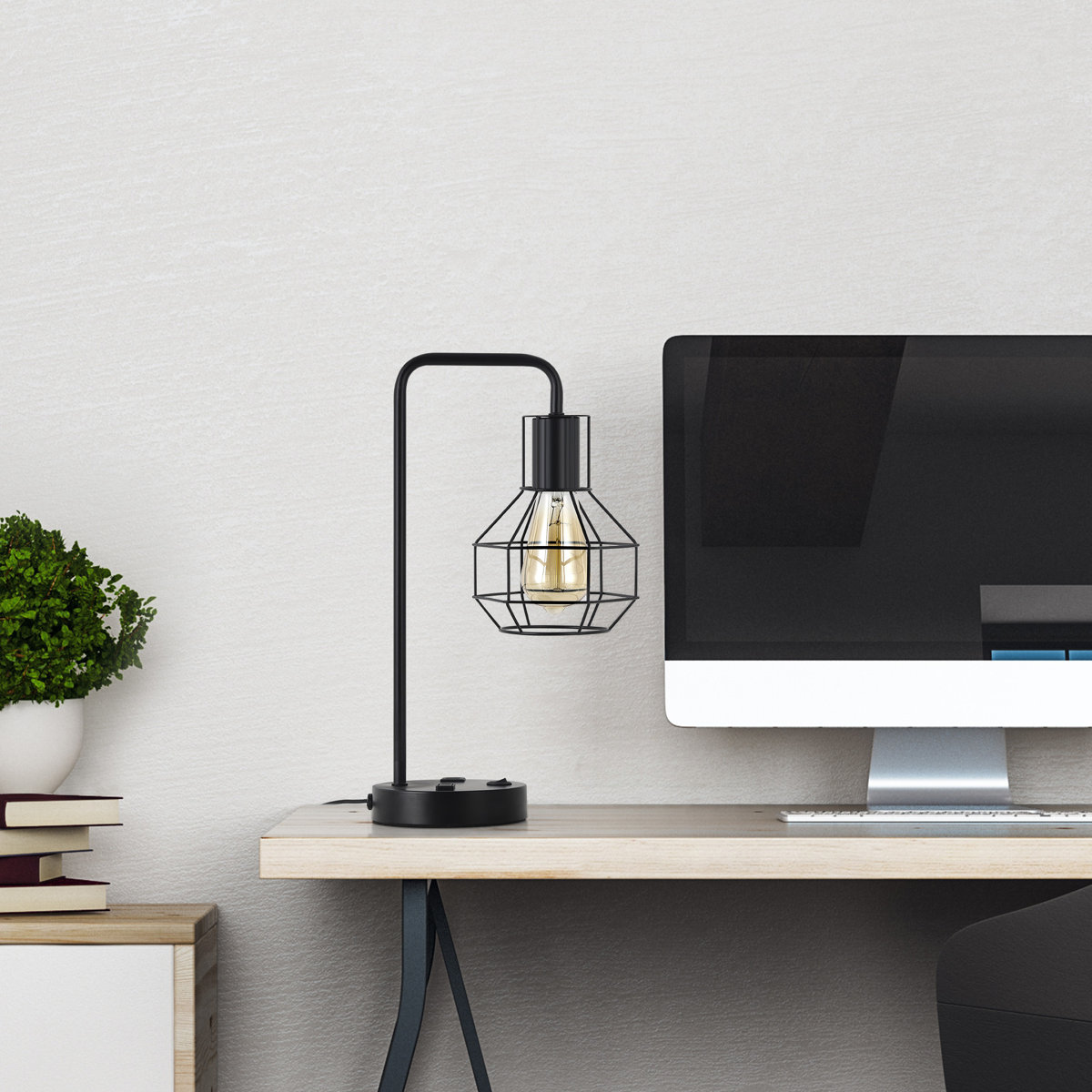 17 Stories USB Edison Industrial Beside Table Lamps with 2-Prong AC ...