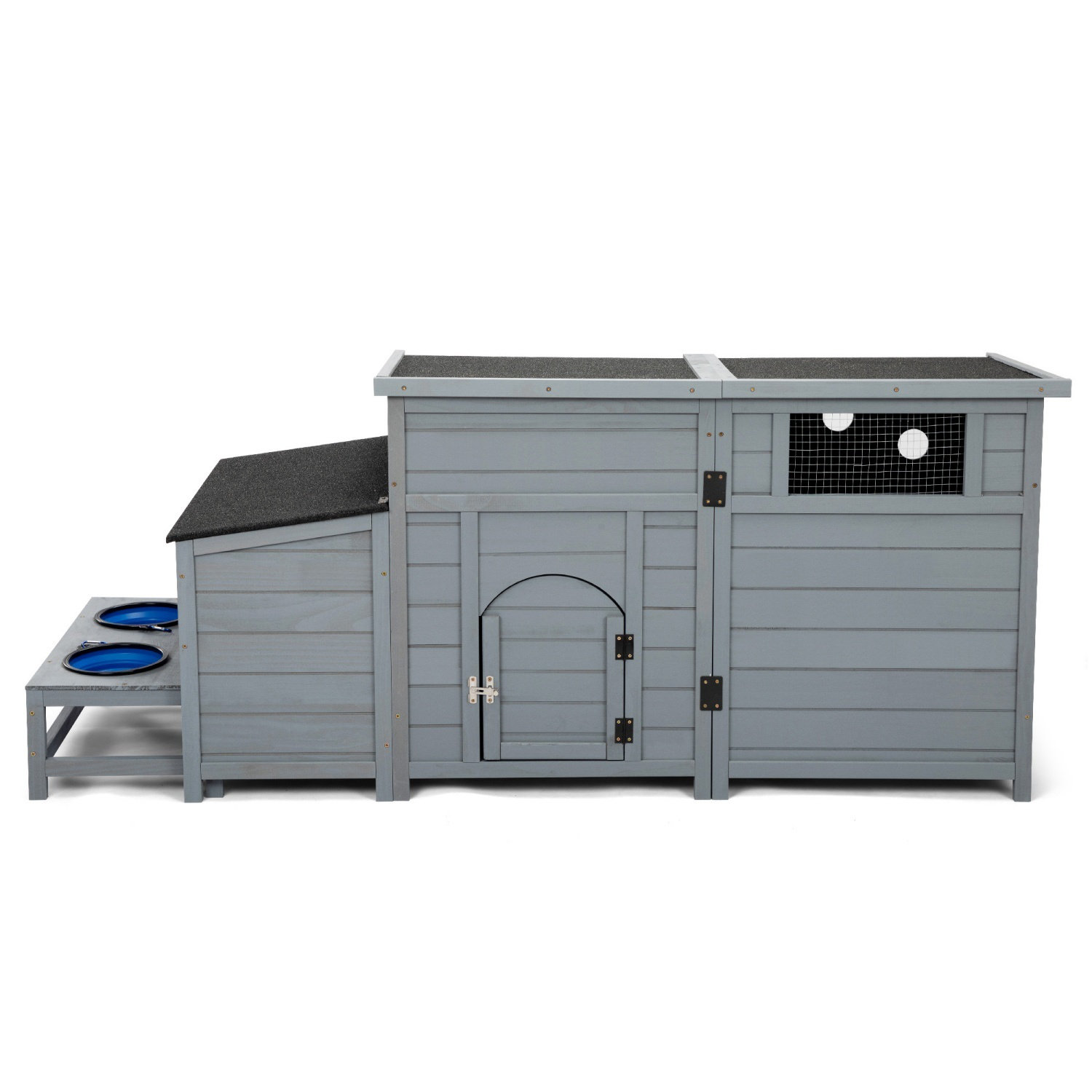 Rockpapa Furniture Weatherproof Pine Kennel With Built-in Bowls ...