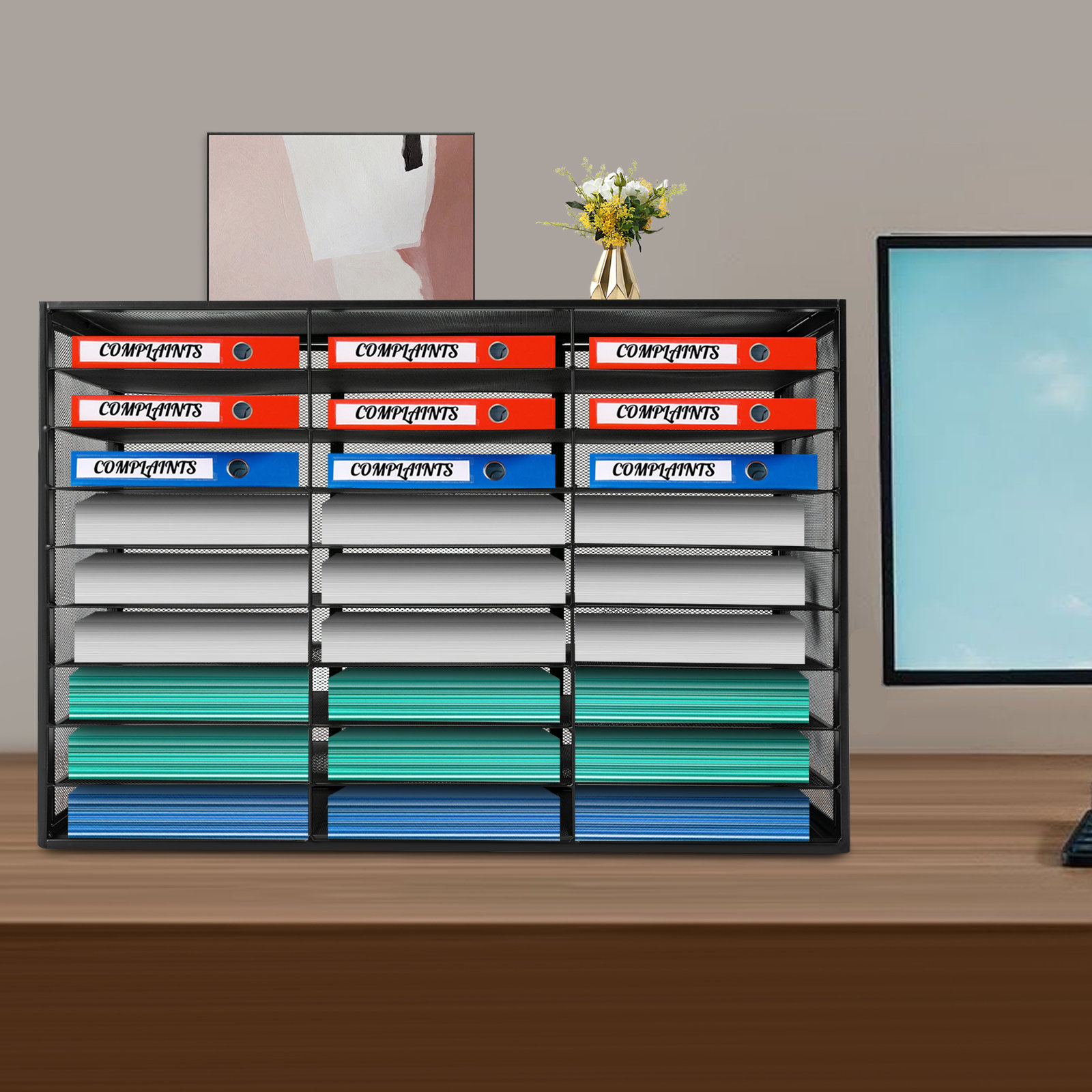 Inbox Zero 27 Slot Metal File Mail Classification Storage Rack File ...