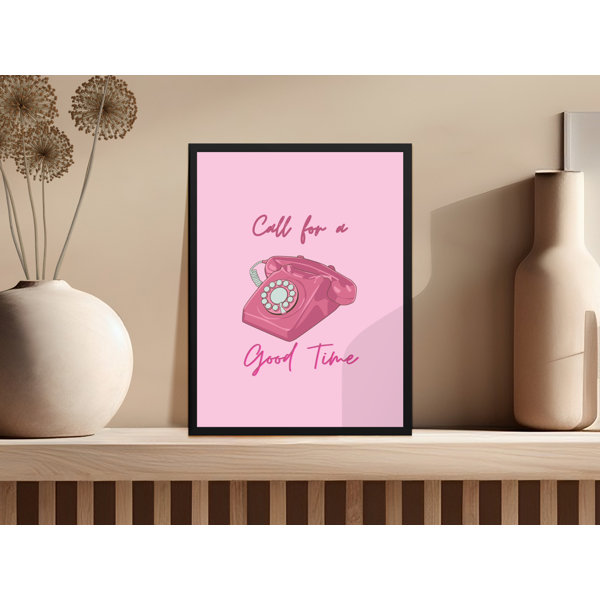 Lark Manor Call for Good Time Pink Rotary Telephone Wall Decor Framed ...