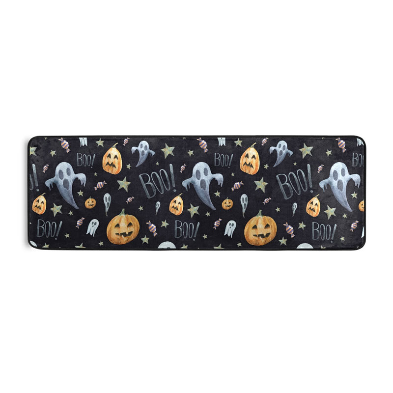 The Holiday Aisle® Halloween Ghost Pumpkin Pattern Runner Rug | Wayfair