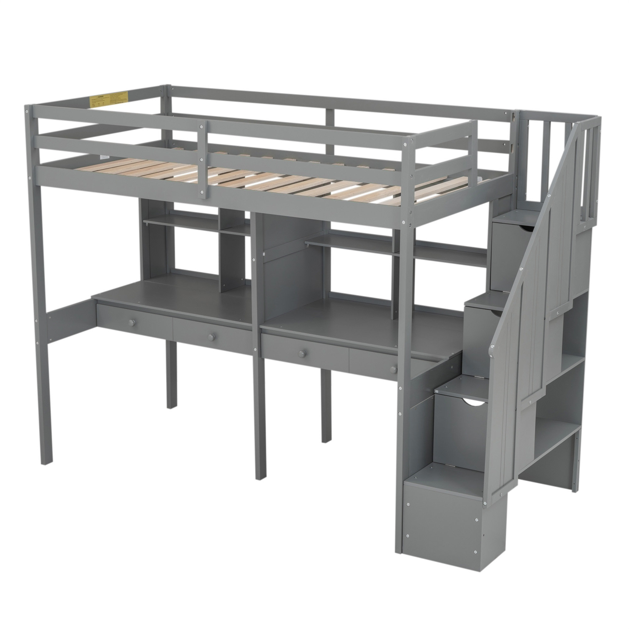 Latitude Run® Twin Size Loft Bed Frame With Storage Staircase And ...