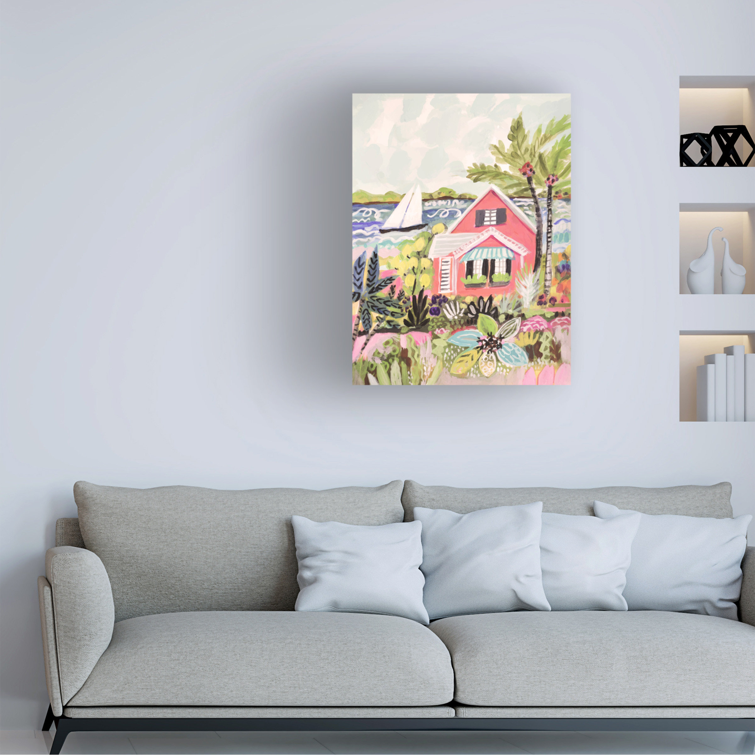 Dovecove Impressionism Coastal Pink Cabin On Canvas Print | Wayfair