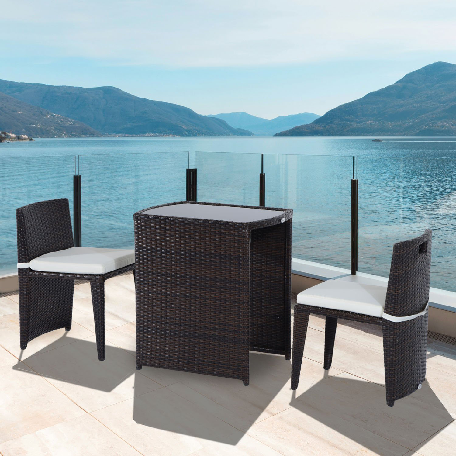 Ebern Designs Huron 3pcs Wicker Rattan Bistro Set Patio Chair and Table Set w/ Cushion Outdoor ...