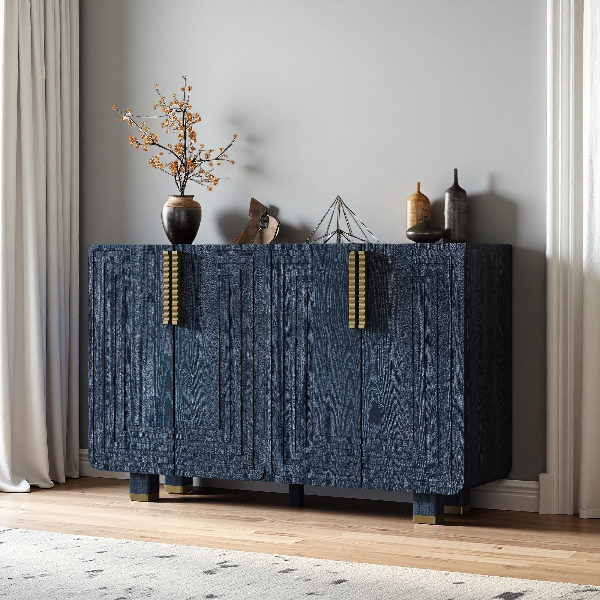 Ebern Designs 54" Retro Buffet Cabinet With Storage, 4-Door Vintage ...