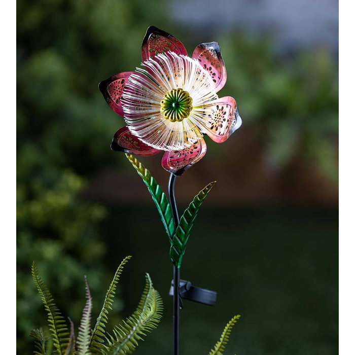 Plow & Hearth Solar Powered Fiber Optic Flower Stakes Metal Plant And ...