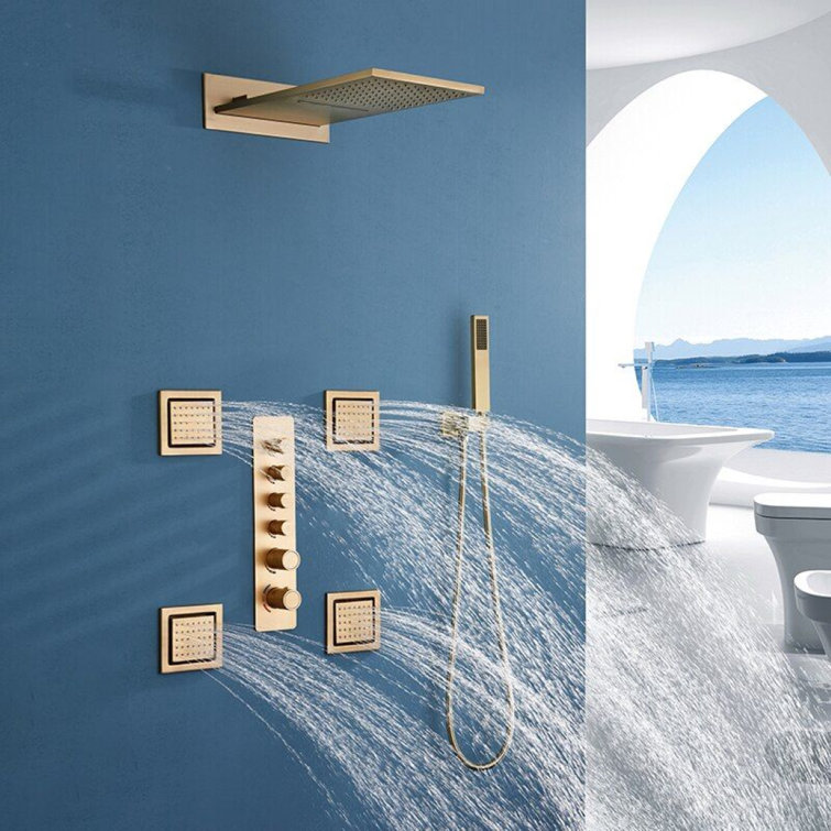 Juno Showers Juno 22 Inch Brushed Gold Finish Wall Mount Rain Shower ...