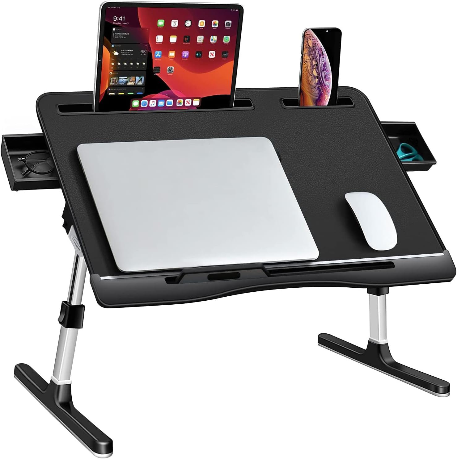 Hokku Designs Adjustable Black PVC Leather Laptop Desk With Foldable ...