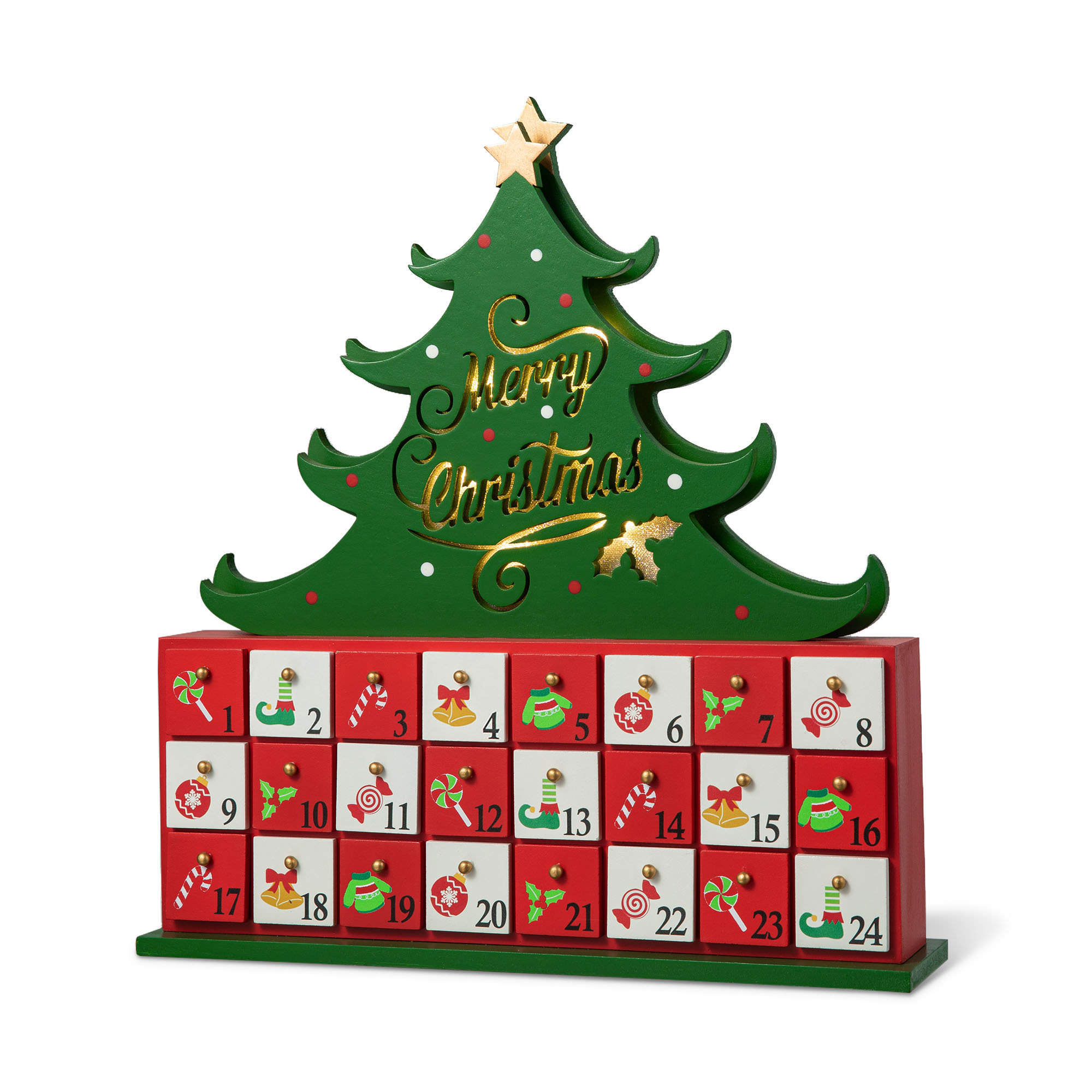 The Holiday Aisle® 15.25"H Lighted Wooden Christmas Tree Advent ...