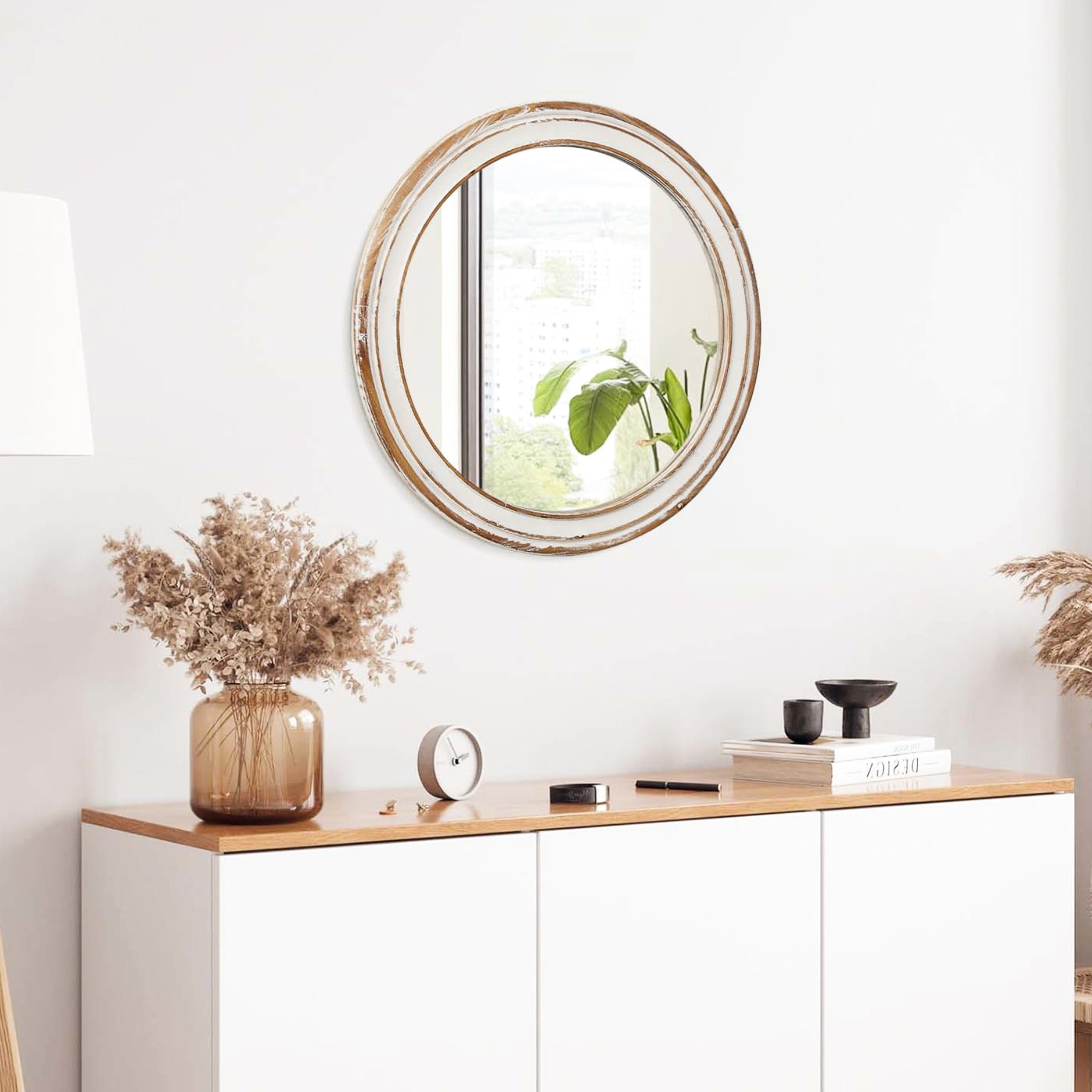 Ophelia & Co. 23.7 Inches Circle Mirror For , Living Area. Wooden Look ...