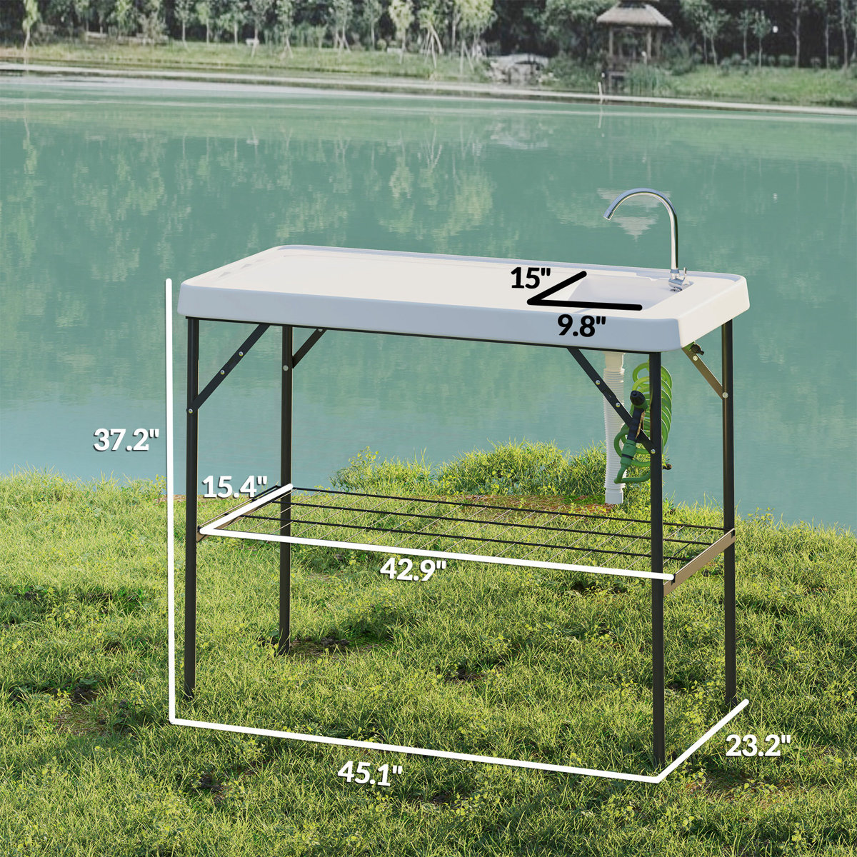 Outsunny Folding Fish Cleaning Table with Sink, Portable Camping Sink ...
