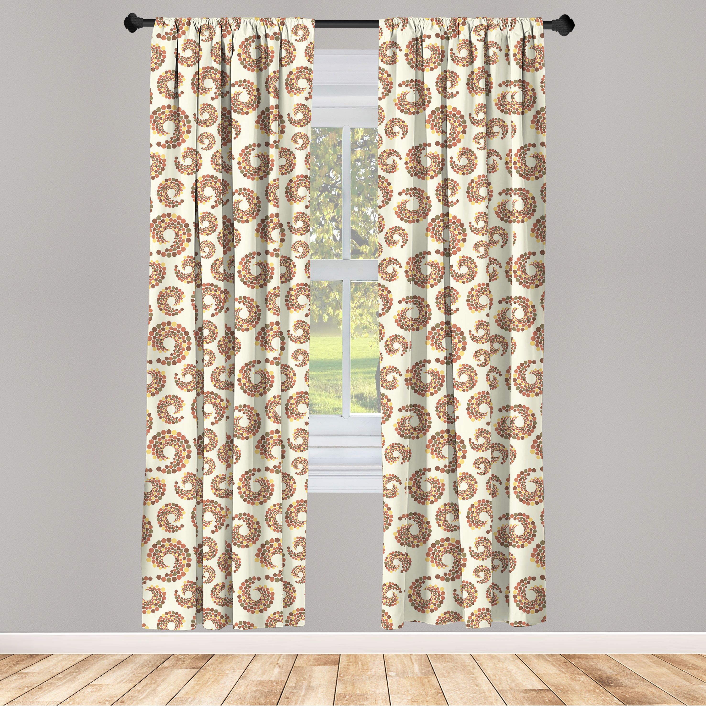 East Urban Home Retro 4-Panel Curtains, Circles in Rounded Form Art ...