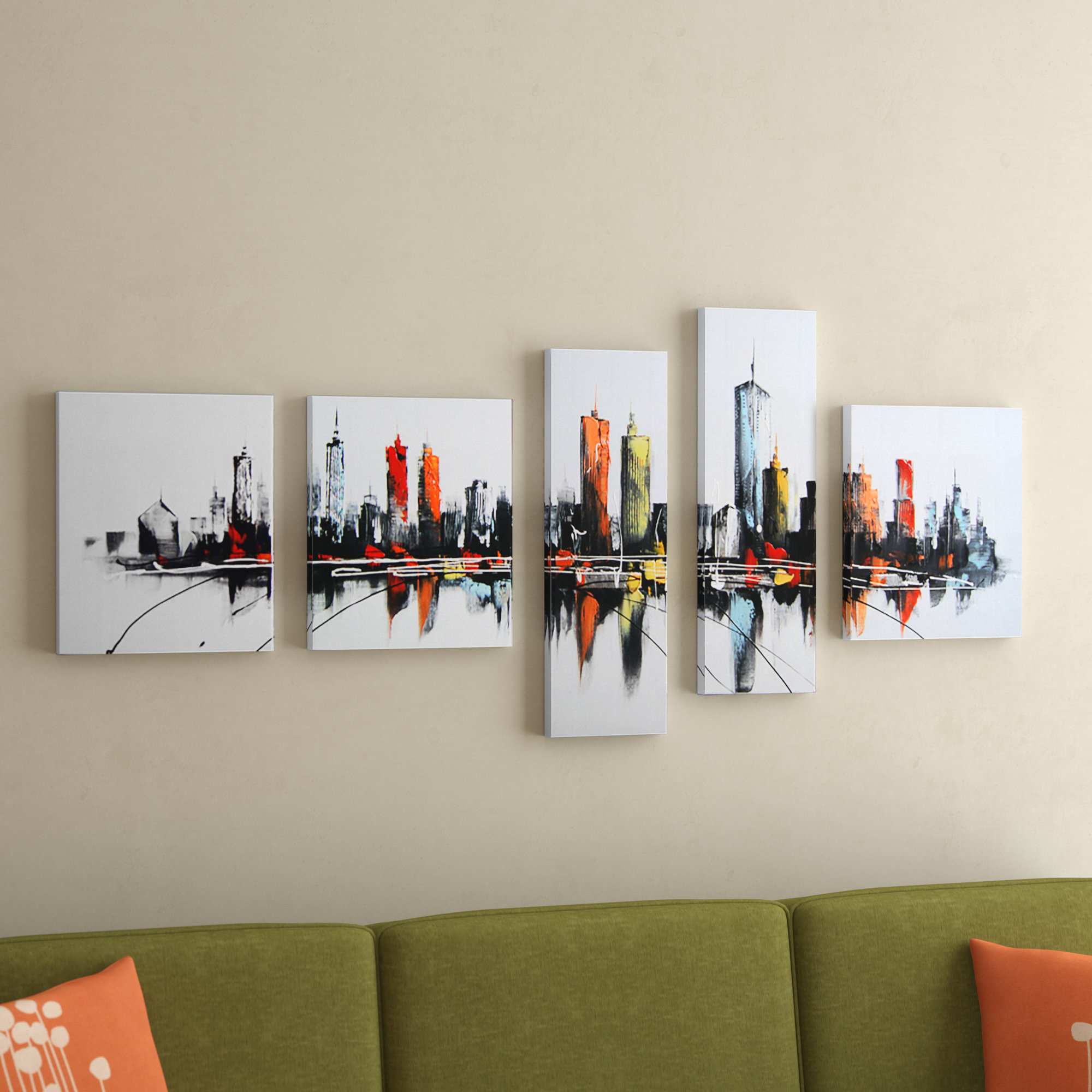 Ebern Designs 'Colors of the City' 5 Piece Graphic Art on Wrapped ...