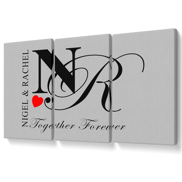 Maturi Your Names and Initials Together Forever Grey - 3 Piece Wrapped ...