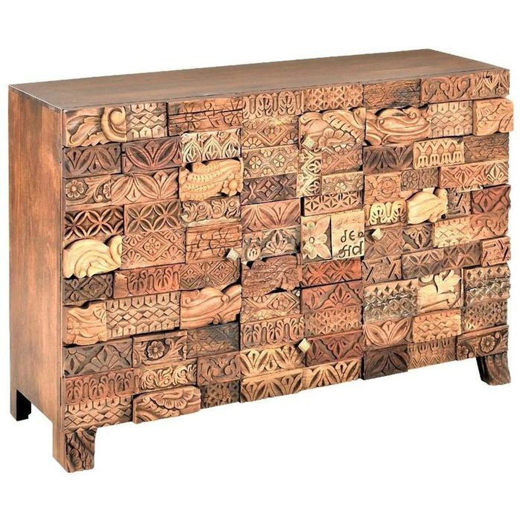 Dakota Fields Banbury 60 Inch Rustic Hand Carved Stacked Wood Blocks 3 ...